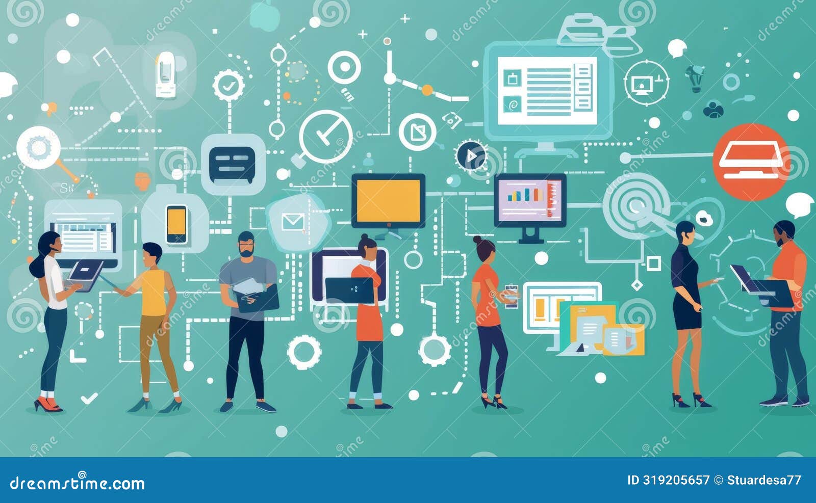 Diverse Tech Team Engaging in Strategic Planning Stock Illustration ...