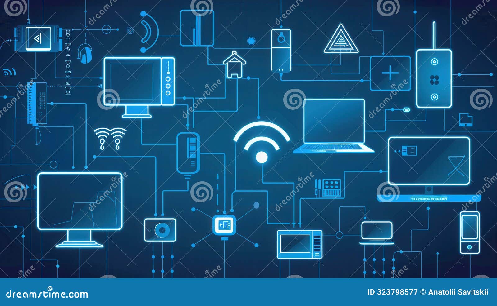 A Digital Illustration Depicting a Network of Smart Home Devices ...