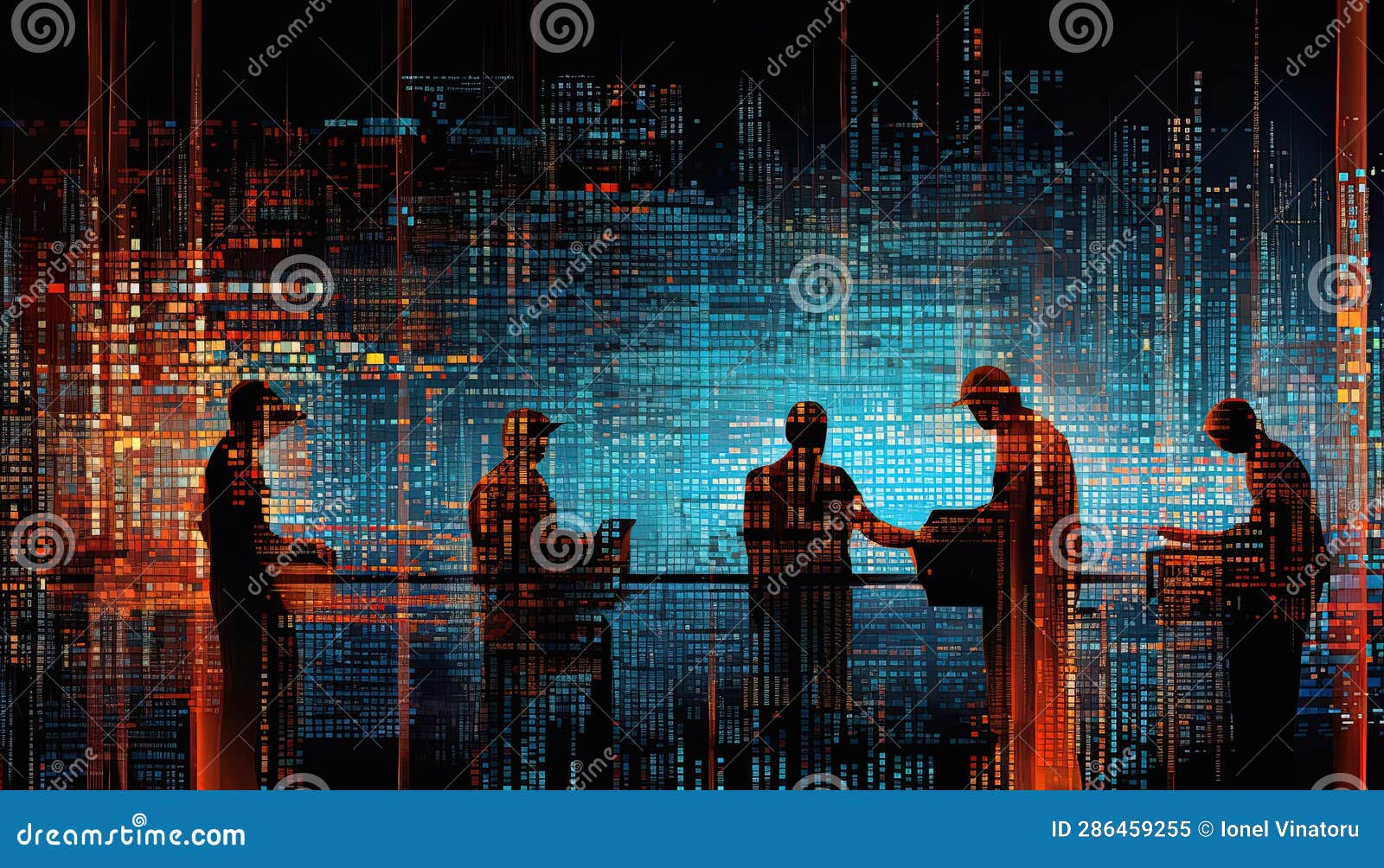 Digital Illustration Depicting Workers As Pixelated Figures ...