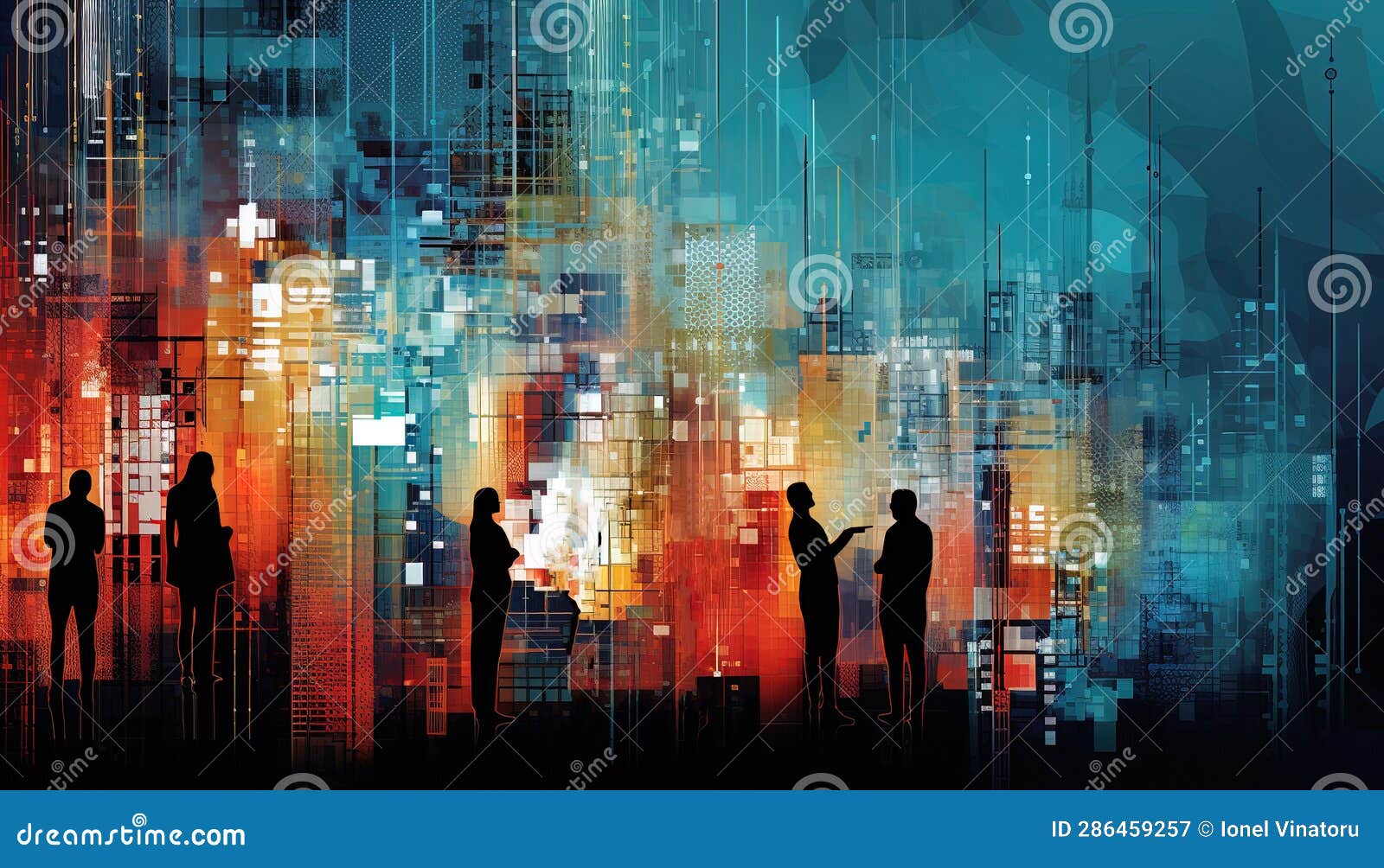 Digital Illustration Depicting Workers As Pixelated Figures ...