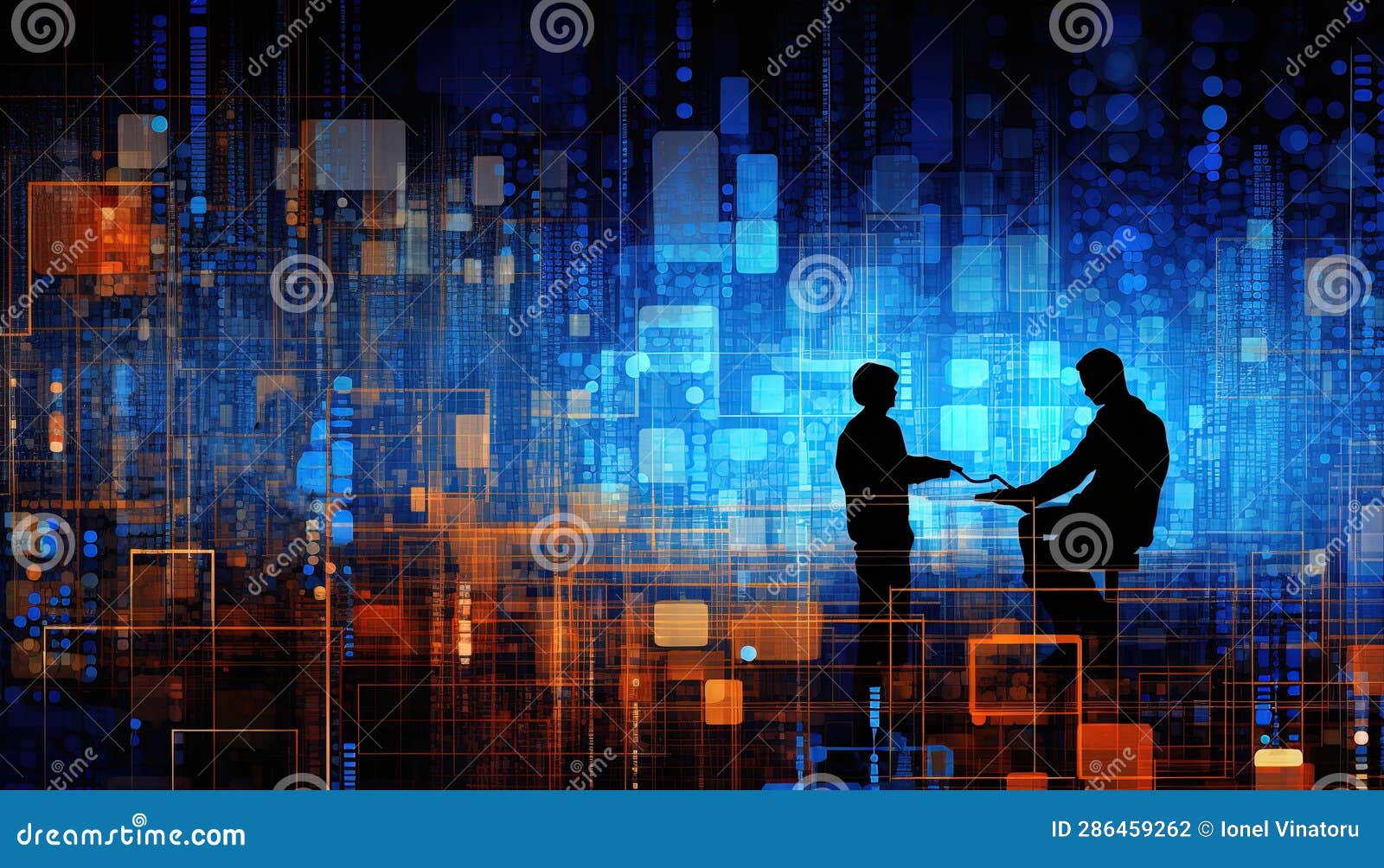 Digital Illustration Depicting Workers As Pixelated Figures ...