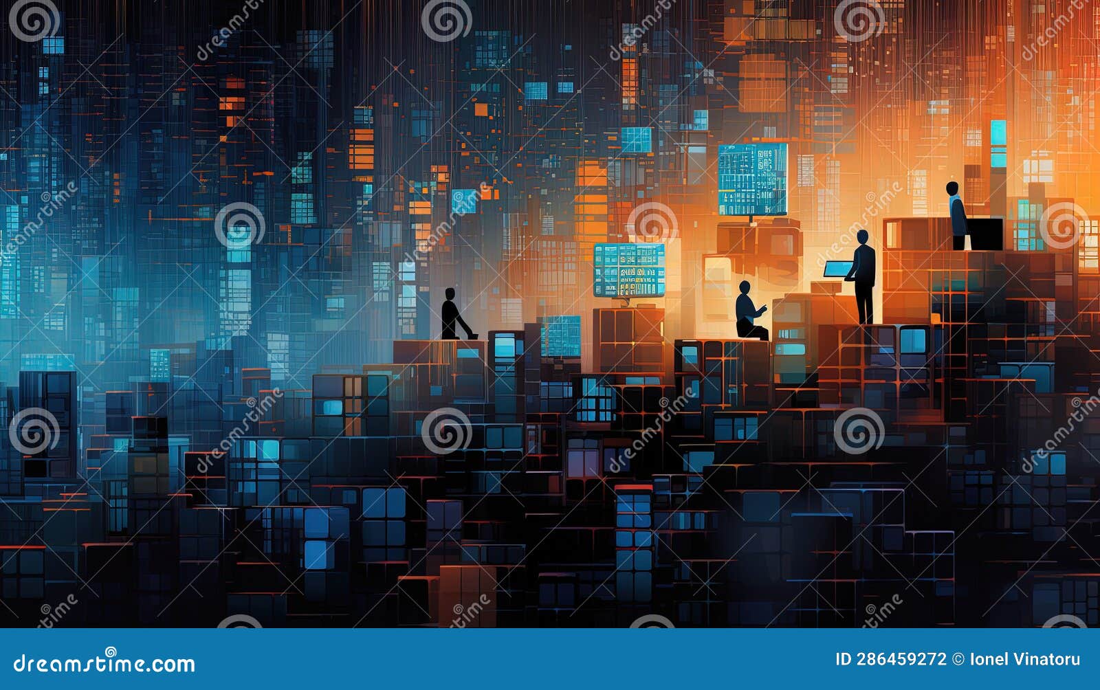 Digital Illustration Depicting Workers As Pixelated Figures ...