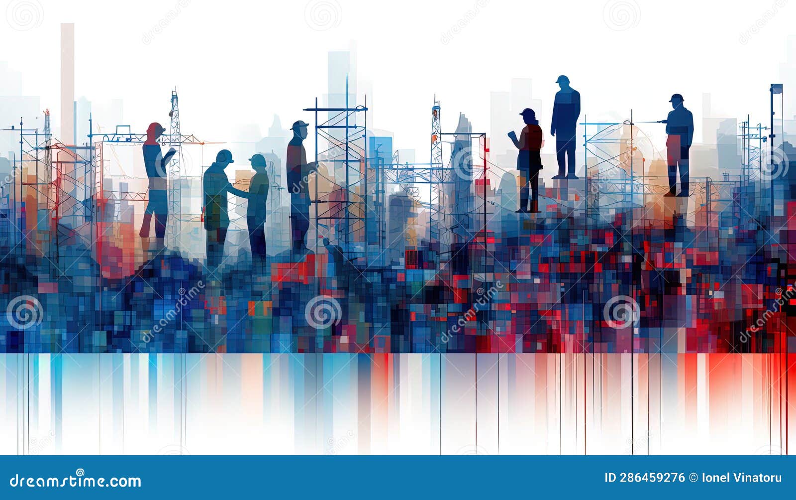 Digital Illustration Depicting Workers As Pixelated Figures ...