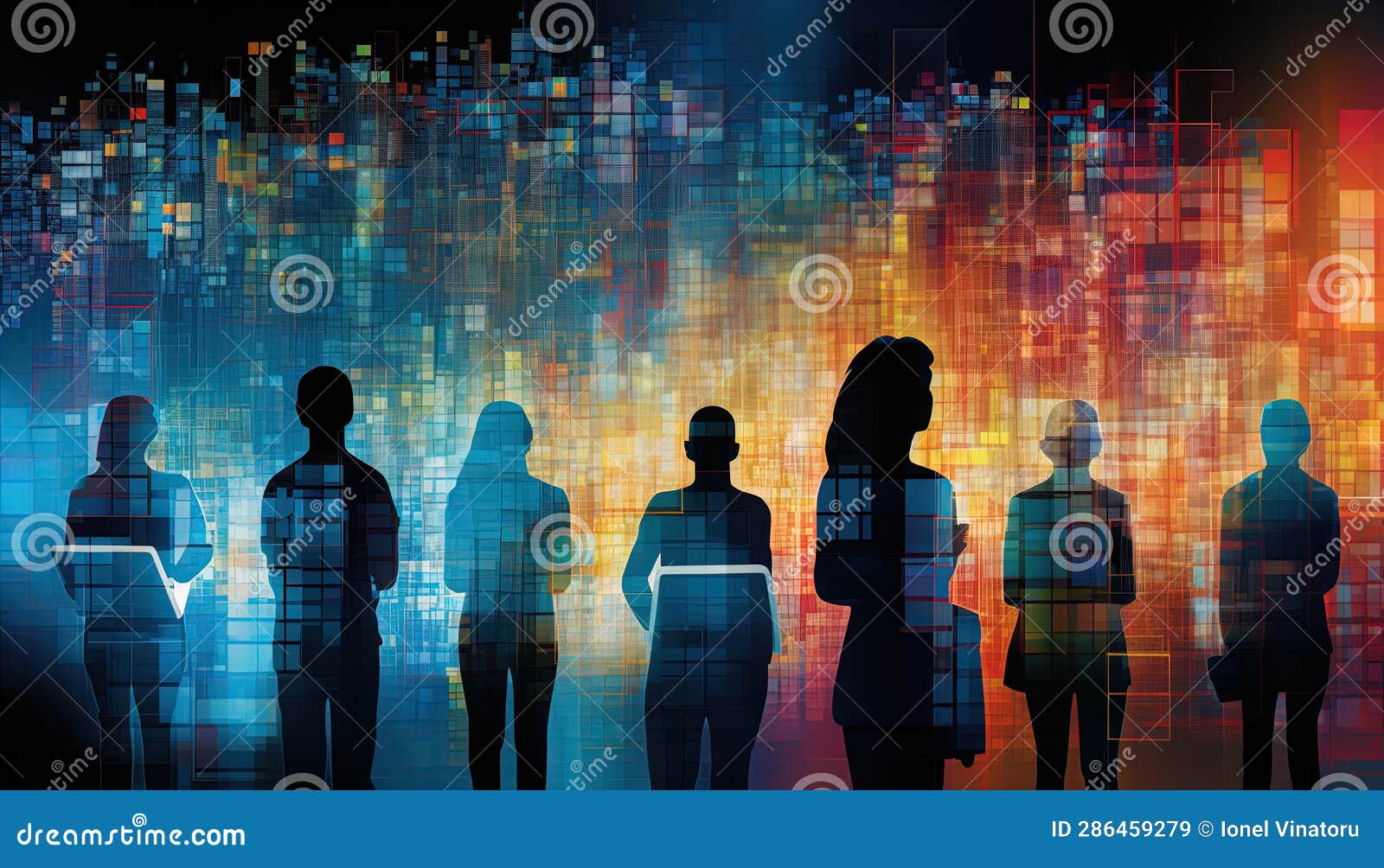 Digital Illustration Depicting Workers As Pixelated Figures ...