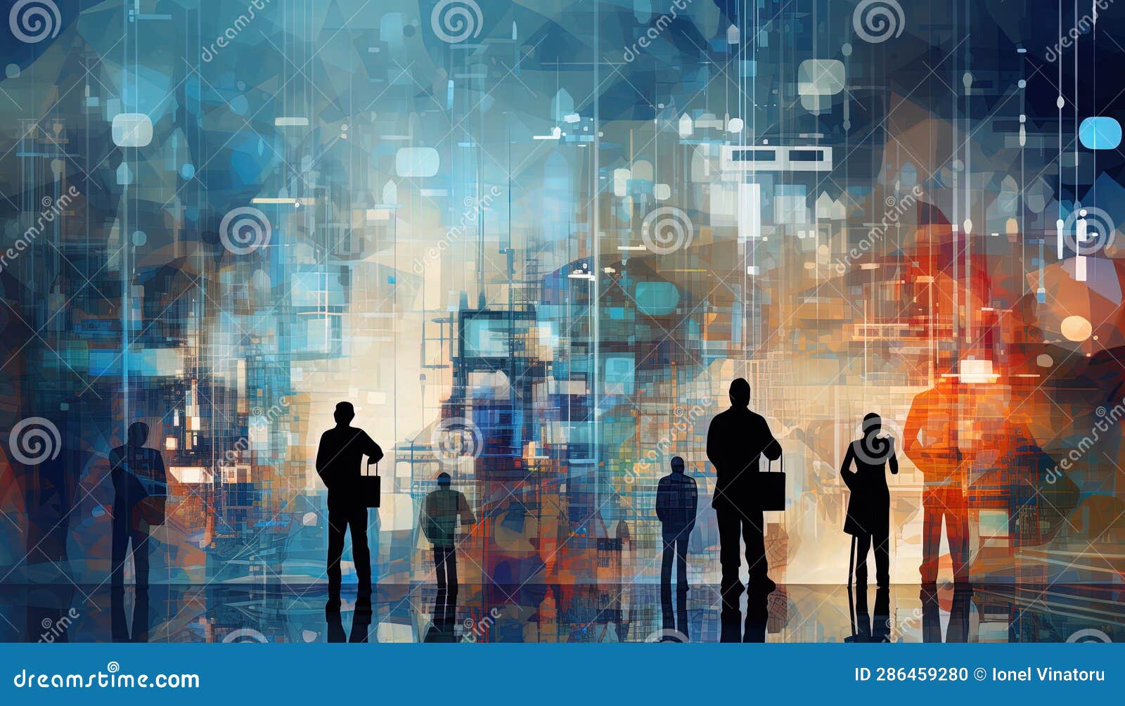 Digital Illustration Depicting Workers As Pixelated Figures ...