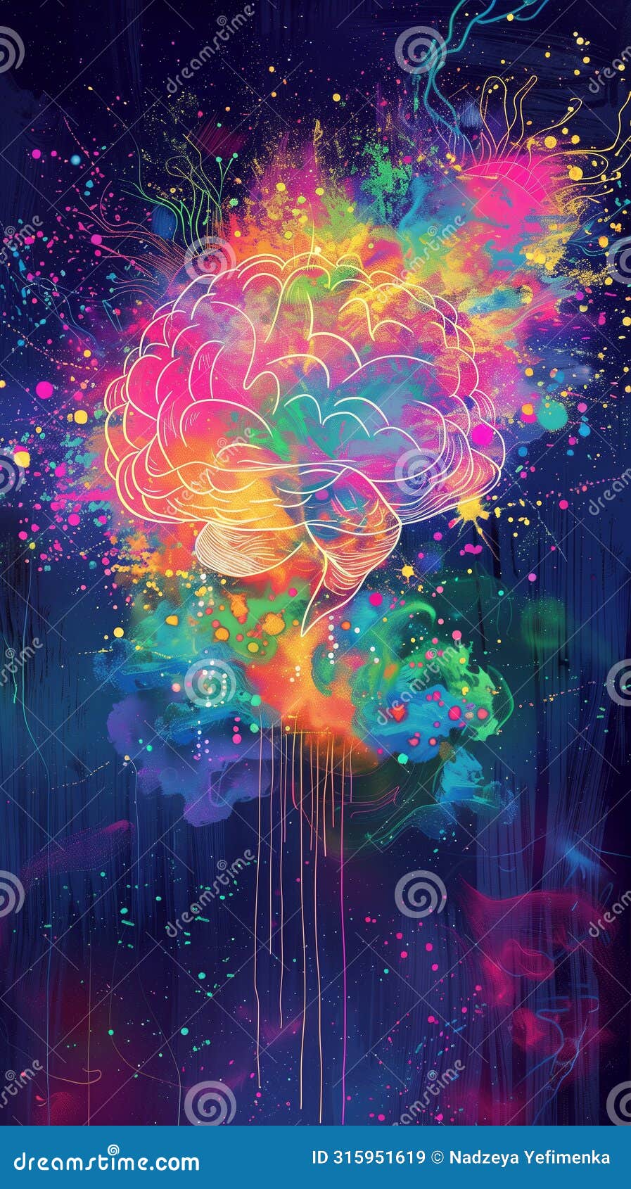 Brain Neon Colors Psychedelic Illustration Abstract Exploding Bright ...