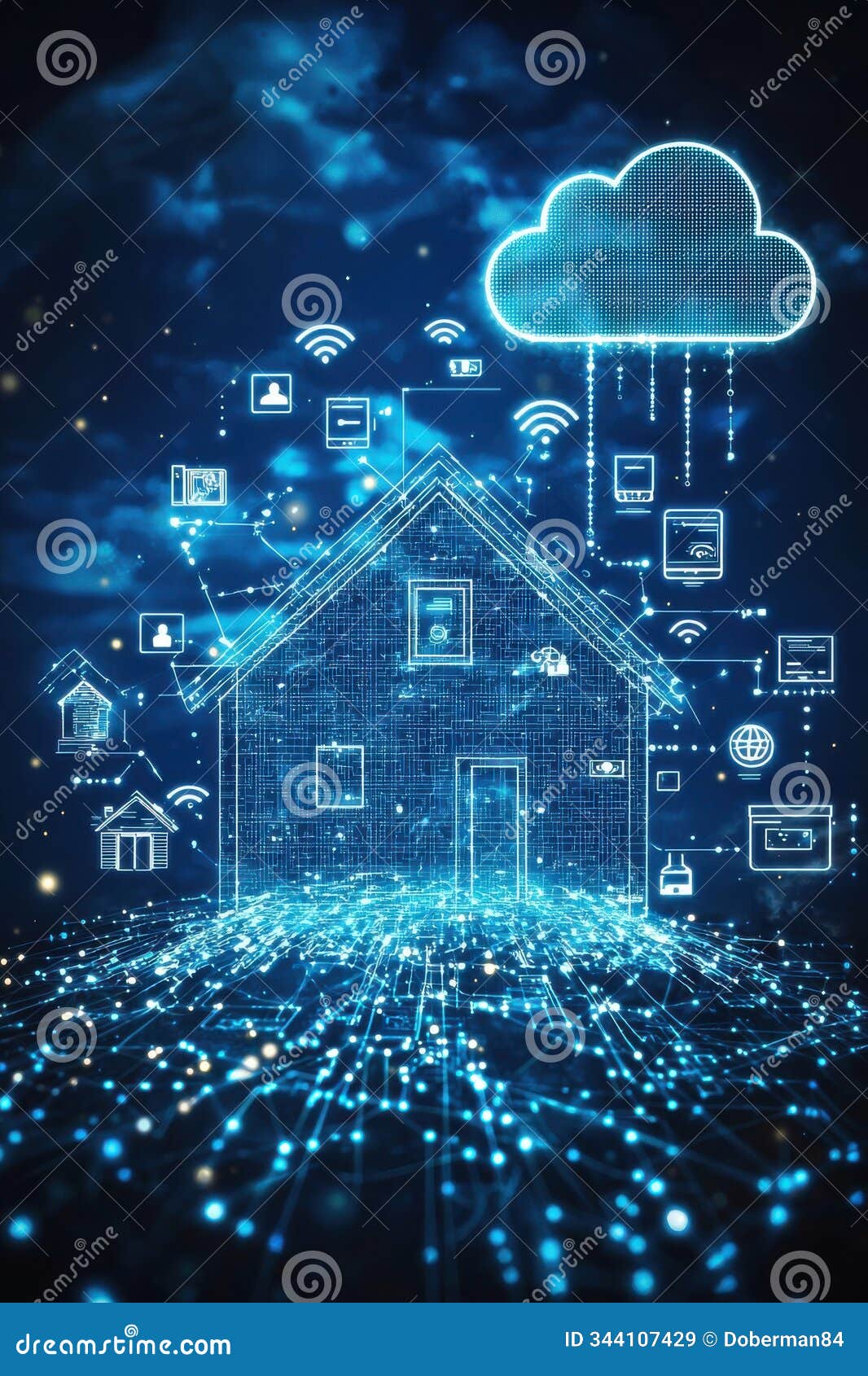 Futuristic Smart Home Ecosystem with AI Cloud Technology Stock Image - Image of blueprint, cloud ...