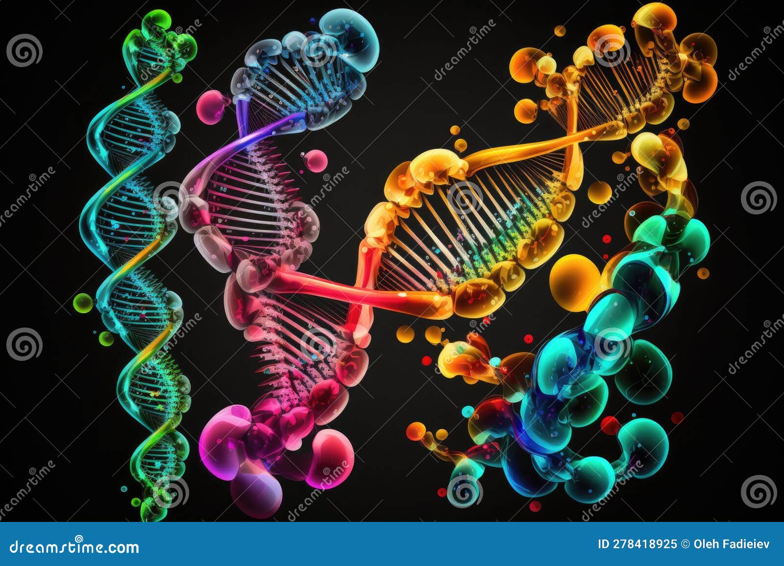 Digital Illustration of Different Colored Structures of DNA and ...