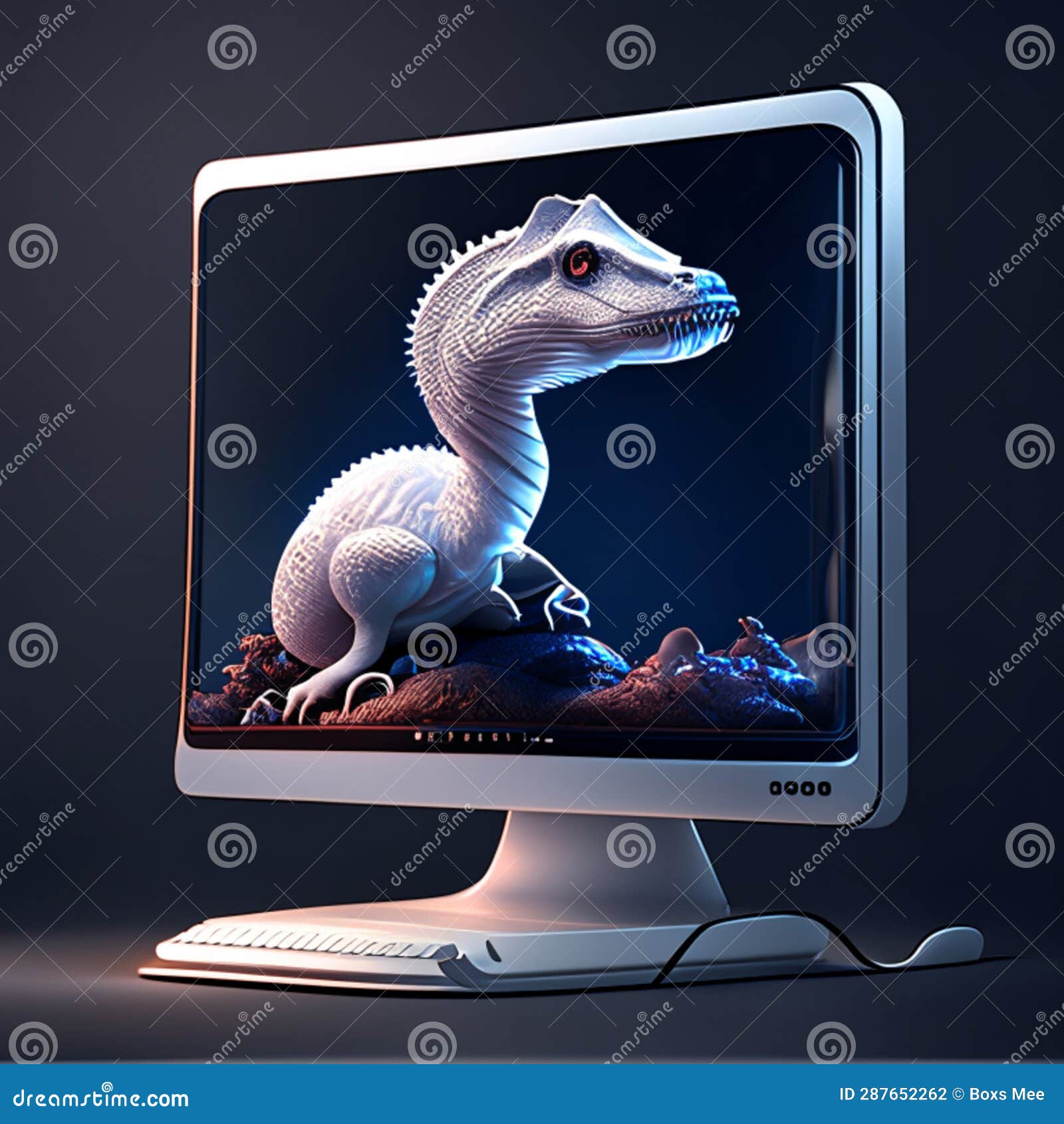 Digital Illustration of a Dinosaur on a Computer Screen. 3d Rendering ...