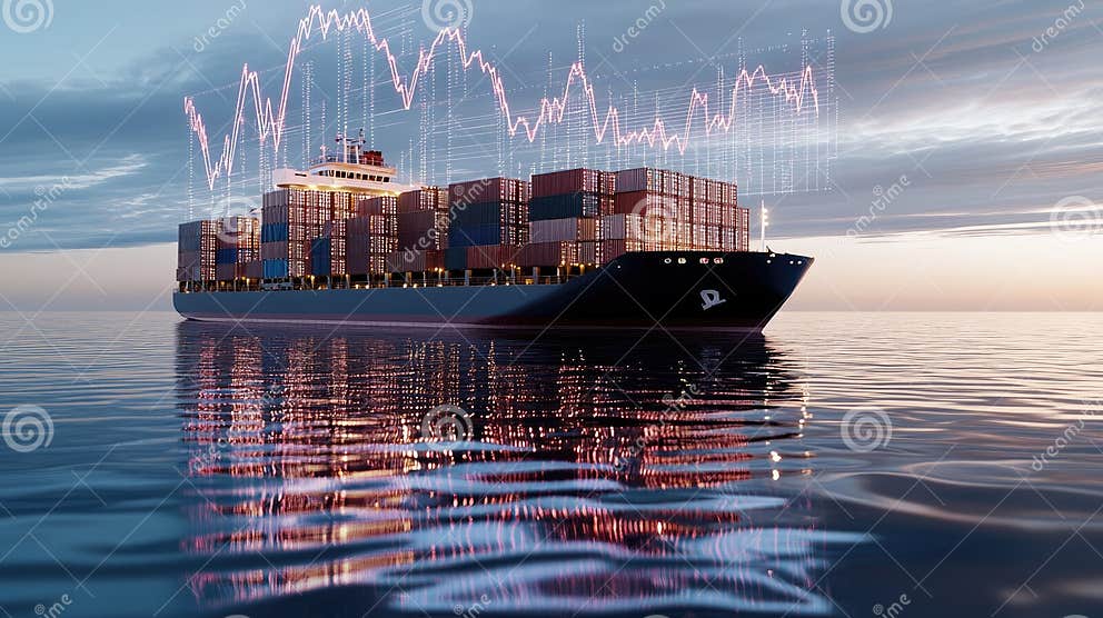 Digital Illustration Displays an Ocean Freight Ship Surrounded by ...