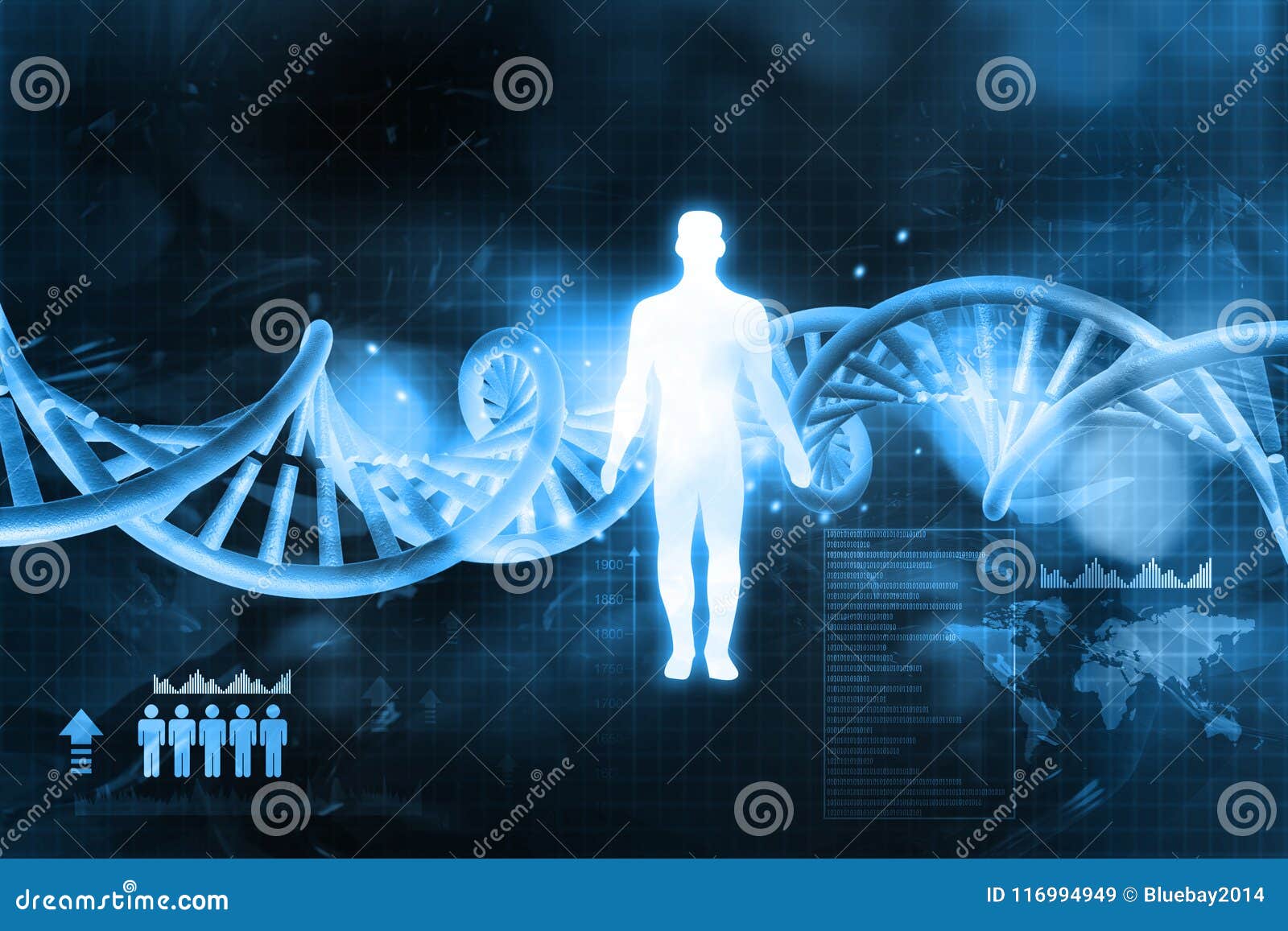 DNA molecules and men stock illustration. Illustration of medical ...