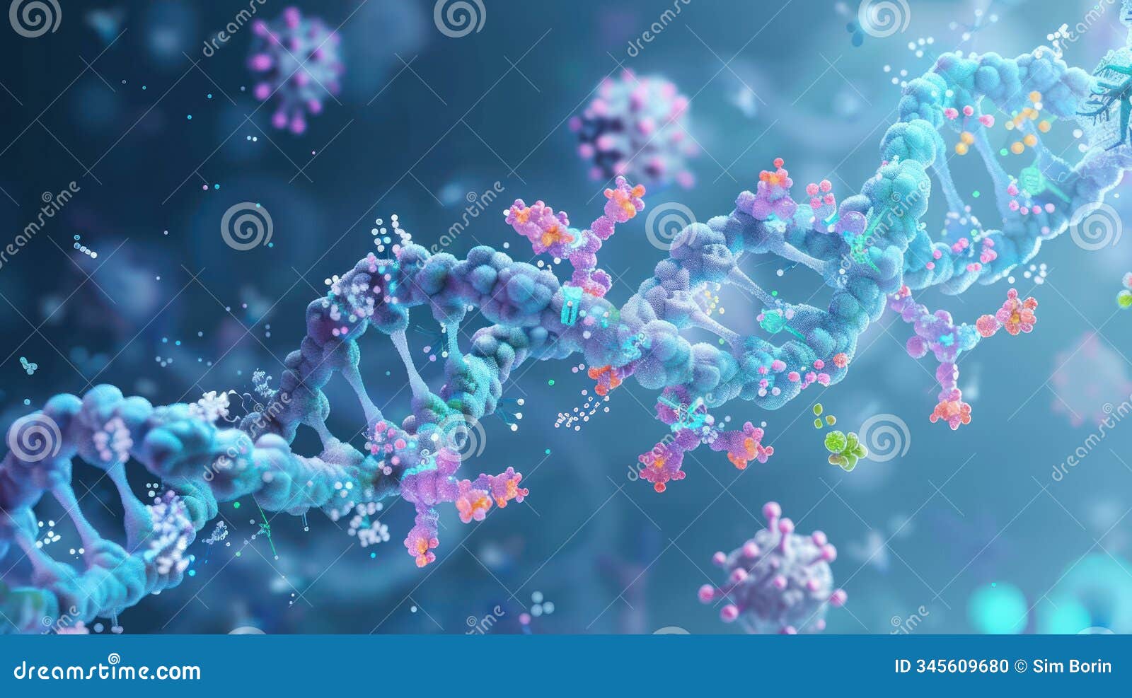 Digital Illustration of DNA Replication Process with Labeled Molecular ...