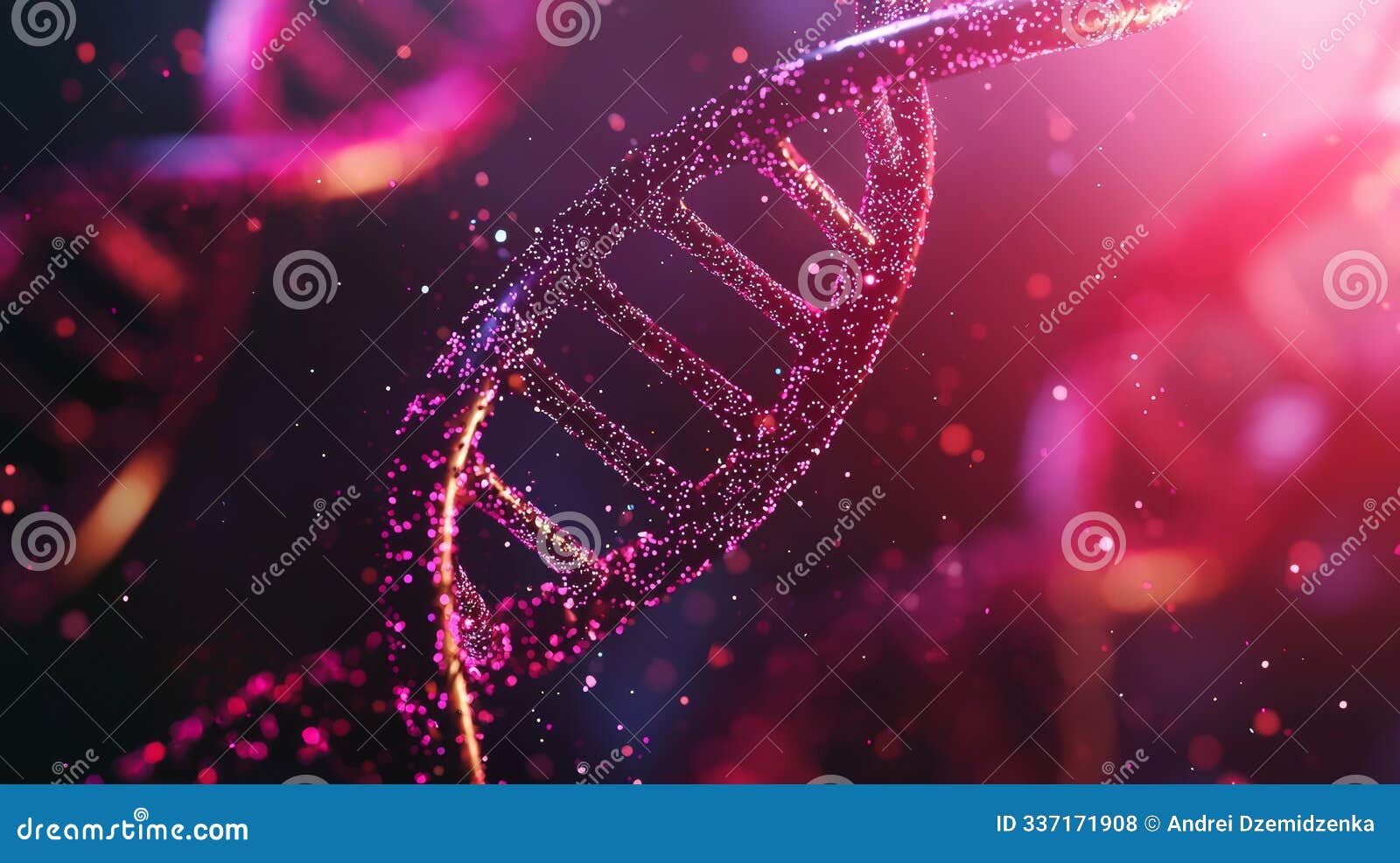 Digital Illustration of a DNA Strand with Glowing Bioluminescent ...