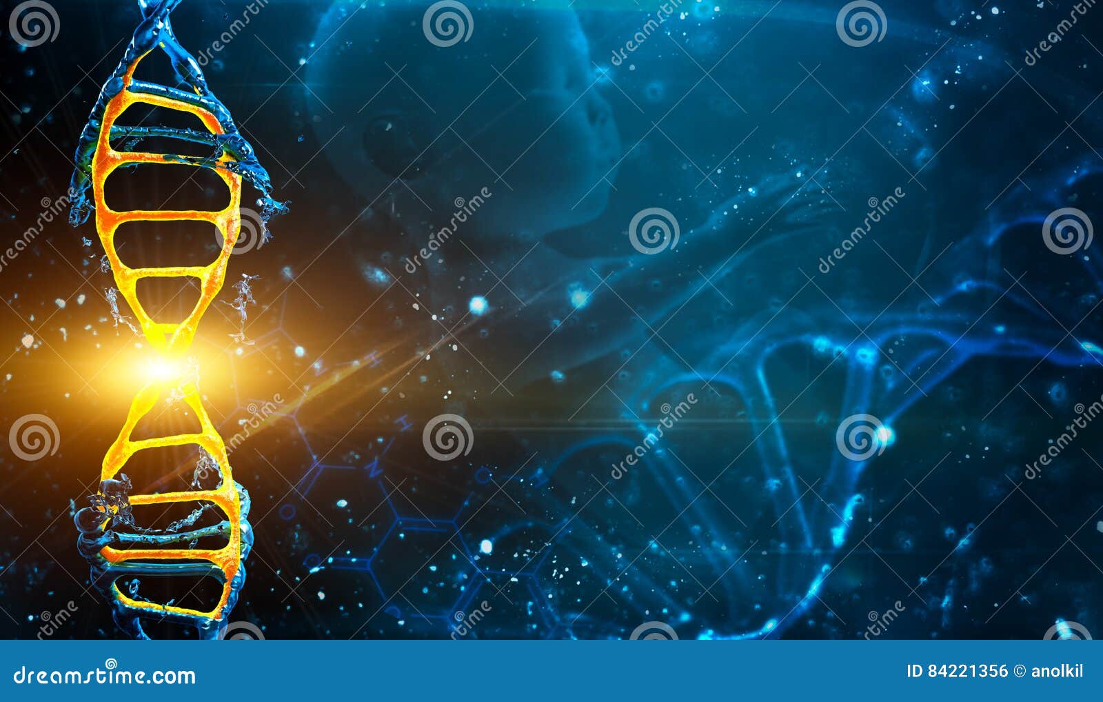 Digital Illustration DNA Structure in Blue Background Stock ...