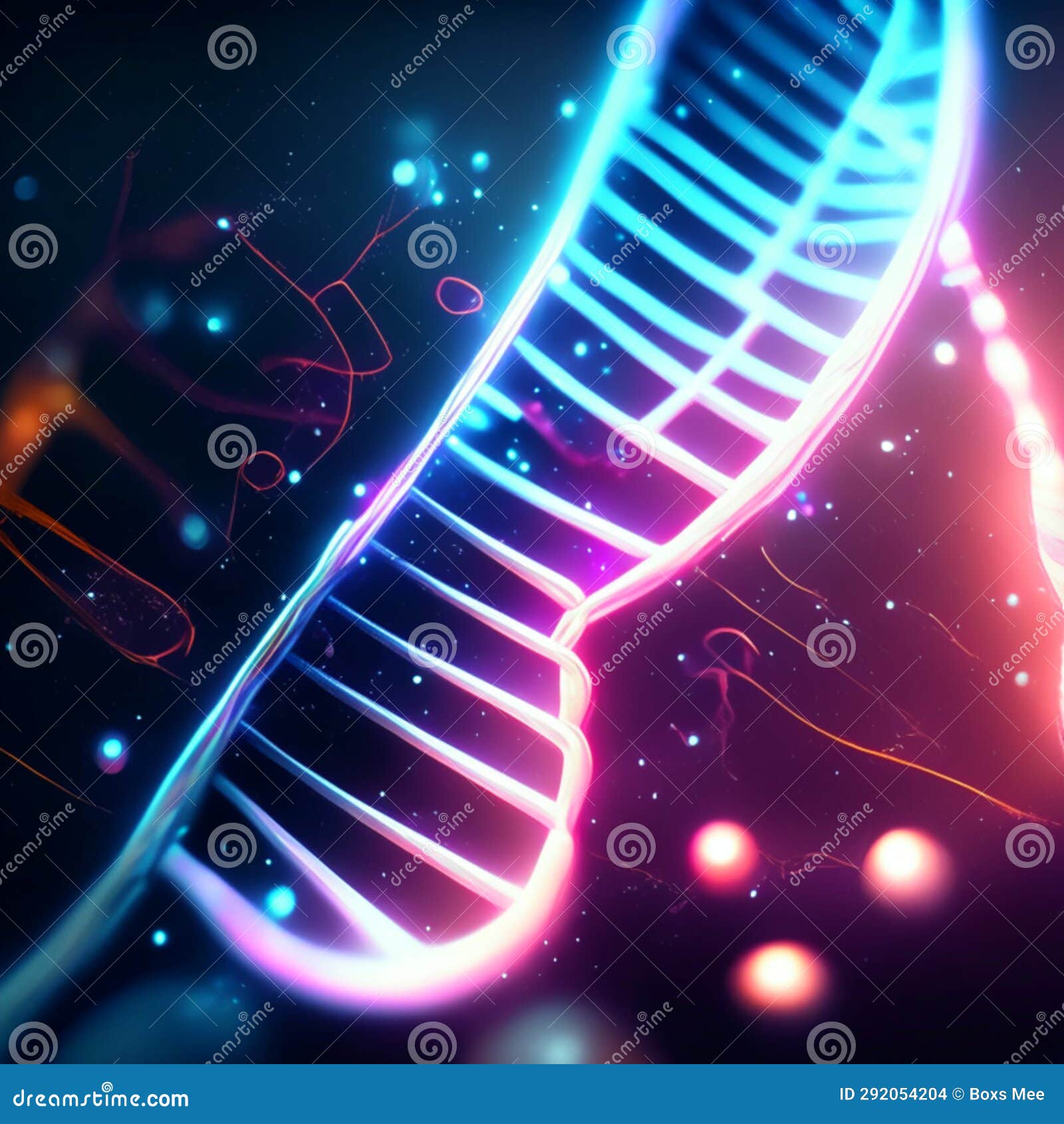 Digital Illustration DNA Structure in Blue and Red Background. 3d ...