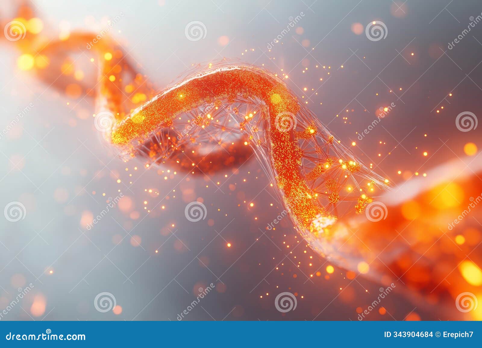 Digital Illustration DNA Structure with Glowing Particles. Science ...