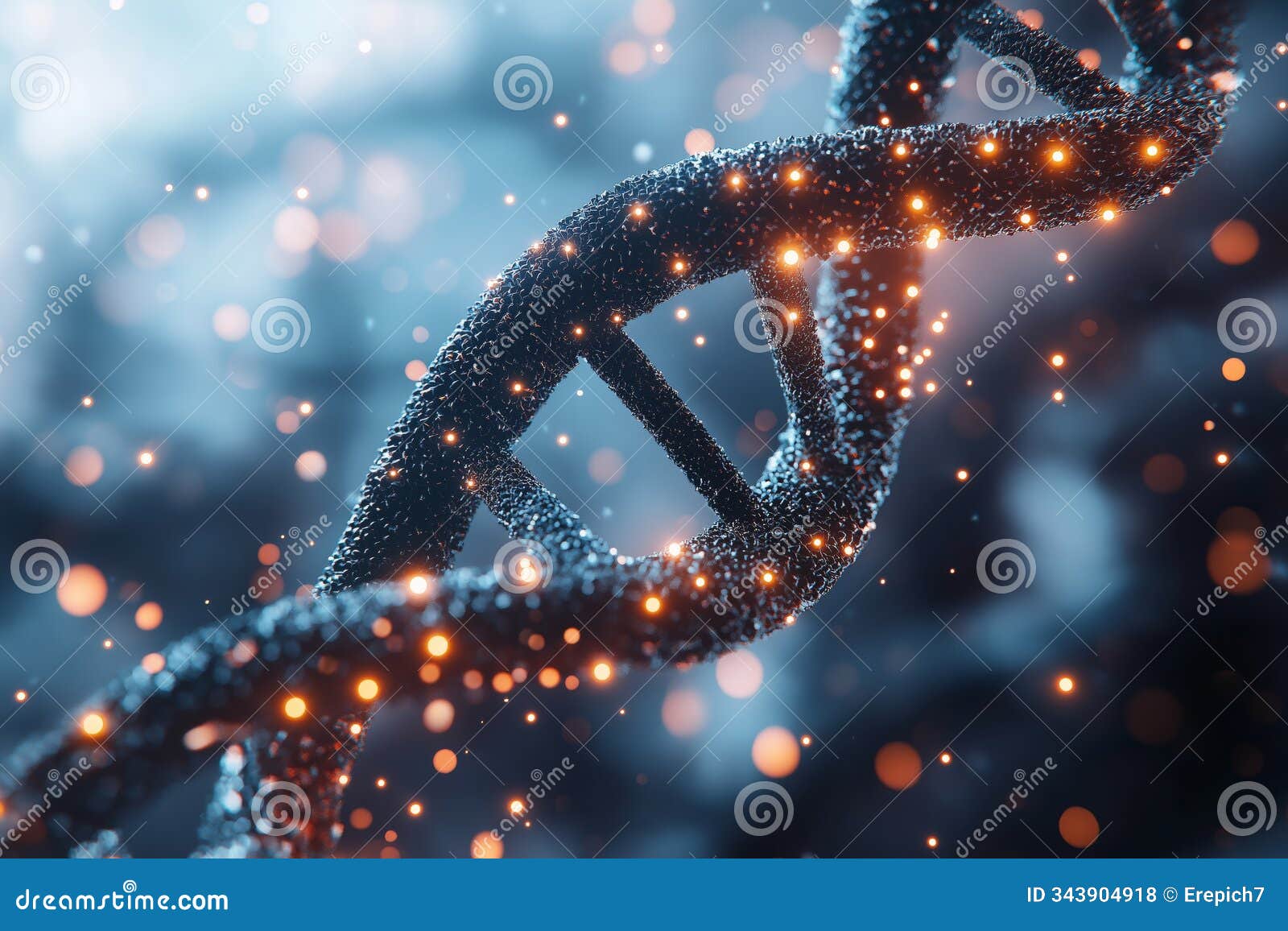 Digital Illustration DNA Structure with Glowing Particles. Science ...
