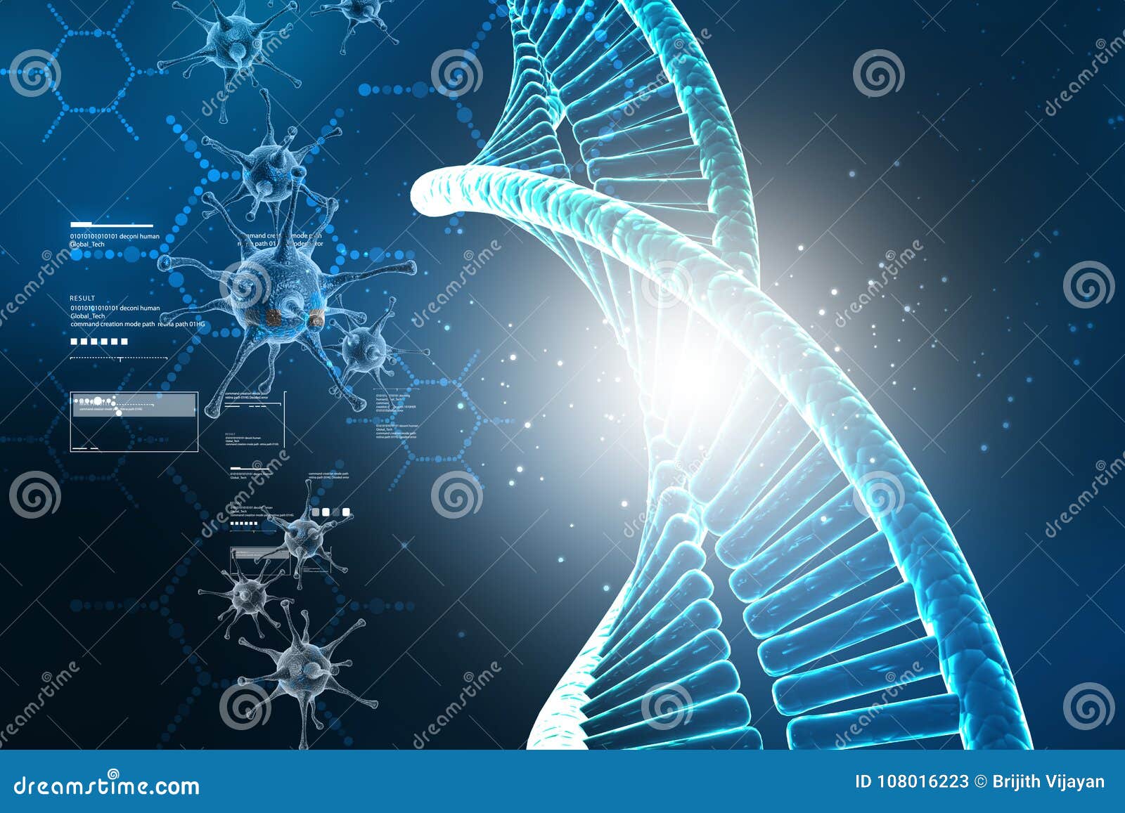 Digital Illustration of Dna Structure with Virus Stock Illustration ...