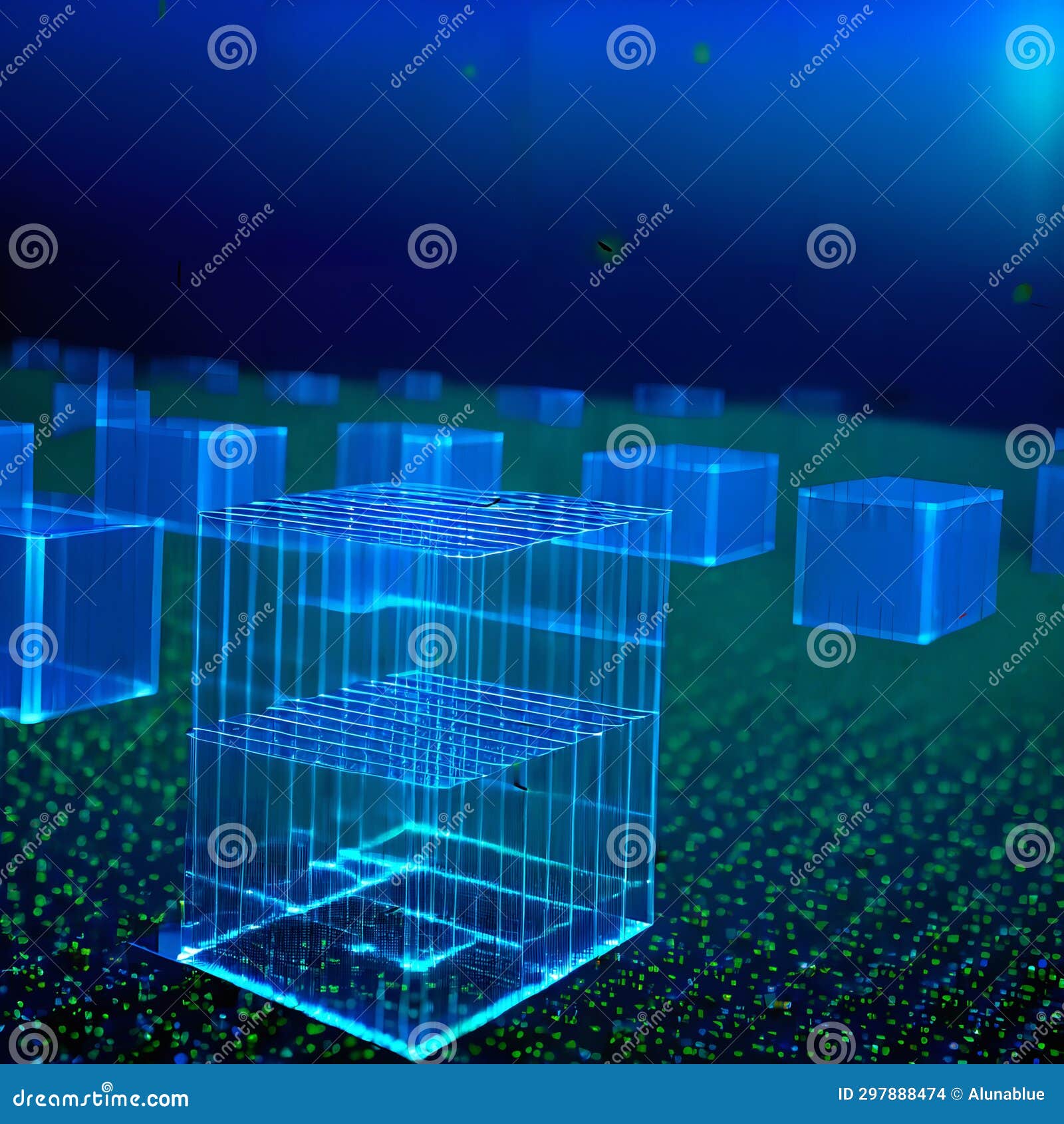 A Digital Illustration of a Group of Blue Quantum Cubes. Stock ...