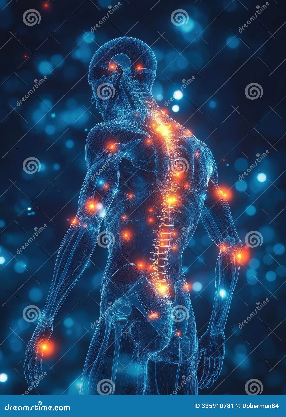Digital Illustration of a Human Figure with Highlighted Spine and Pain ...
