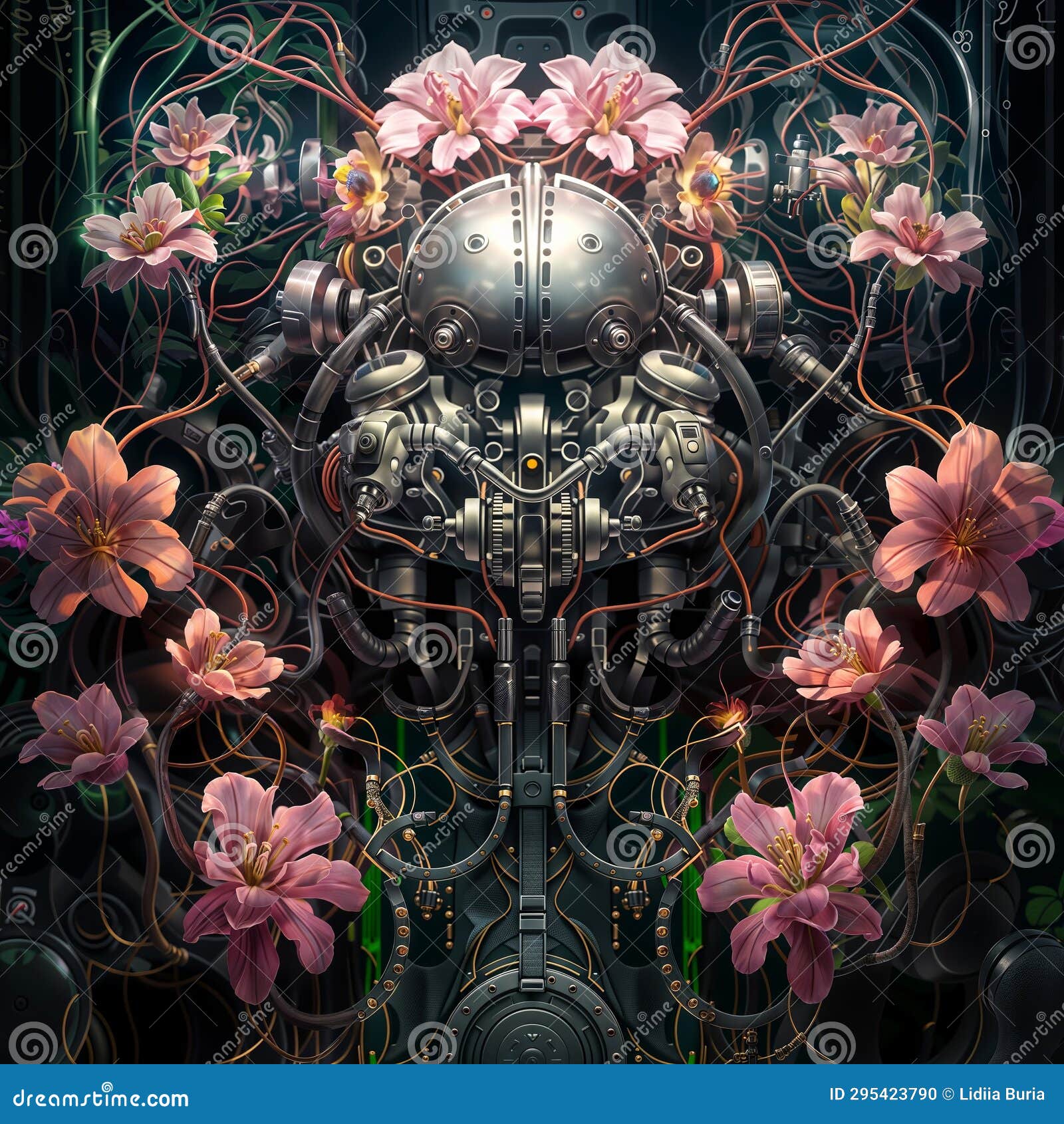 Digital Illustration of a Viking Helmet with Flowers in the Background ...