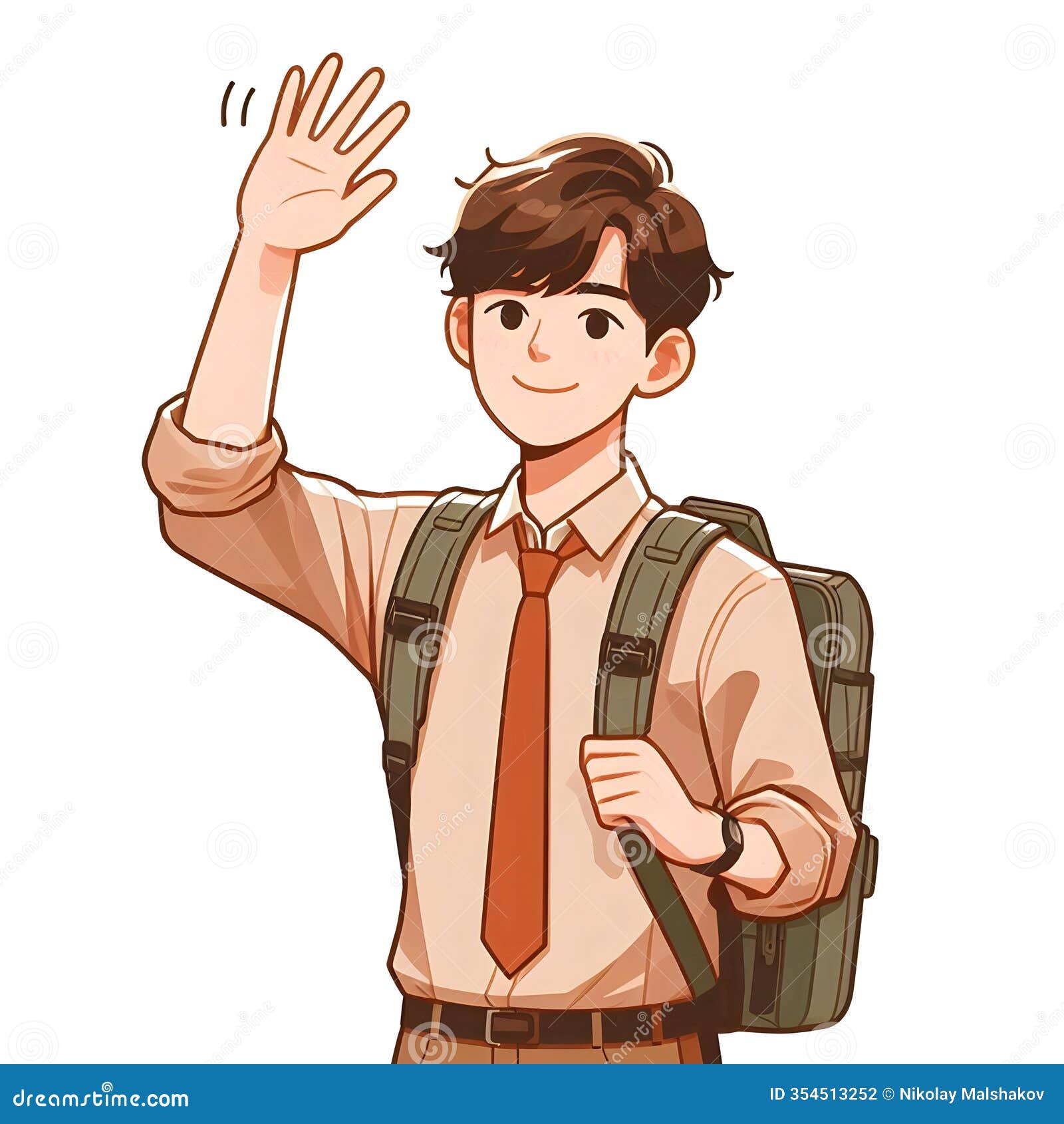 Digital Illustration of a Friendly Student Waving Goodbye, Wearing a ...