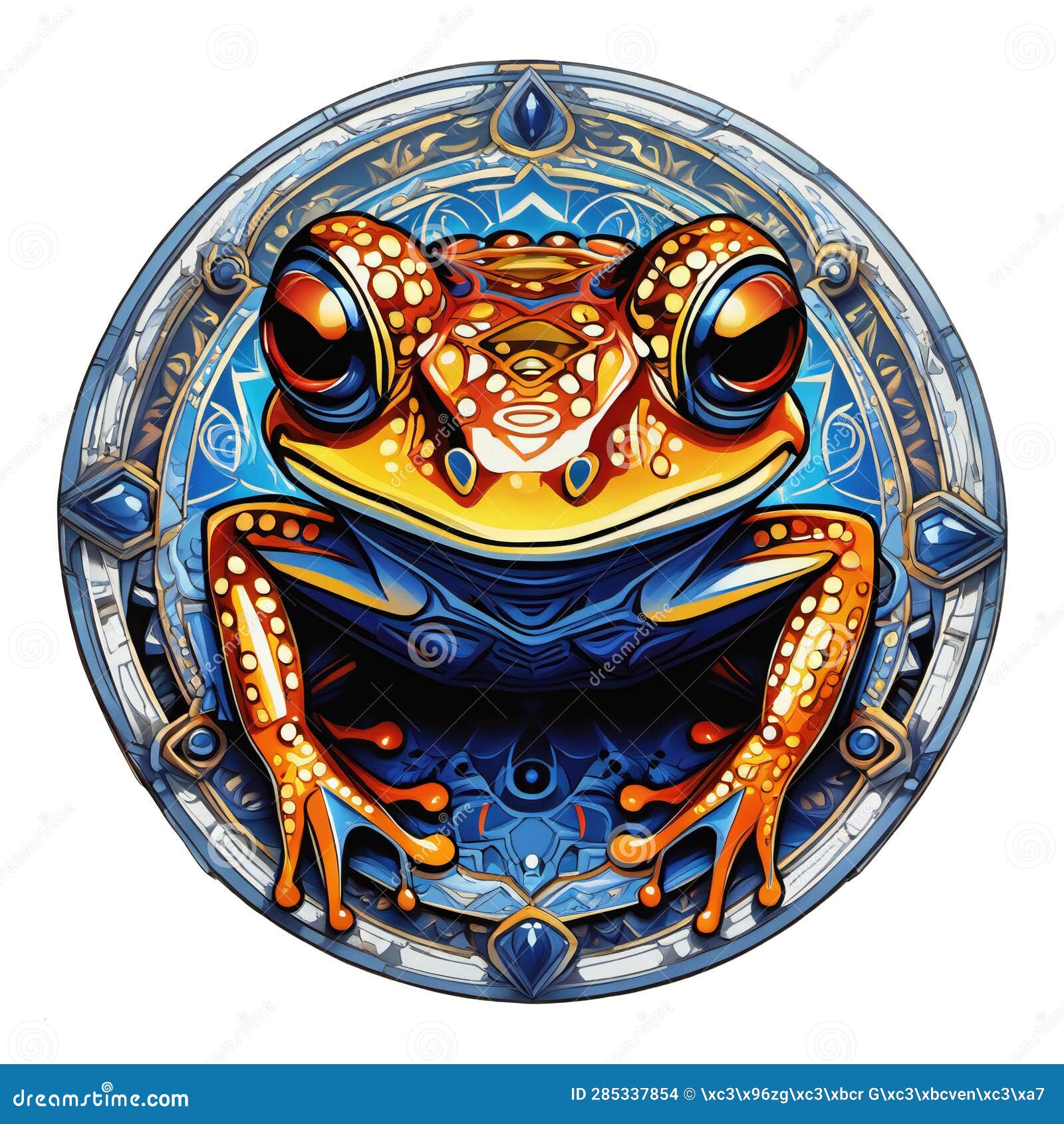 Digital Illustration of a Frog, Round Sticker or Patch Form Stock ...