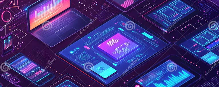 Digital Illustration of Futuristic Web Development with Neon Tech ...