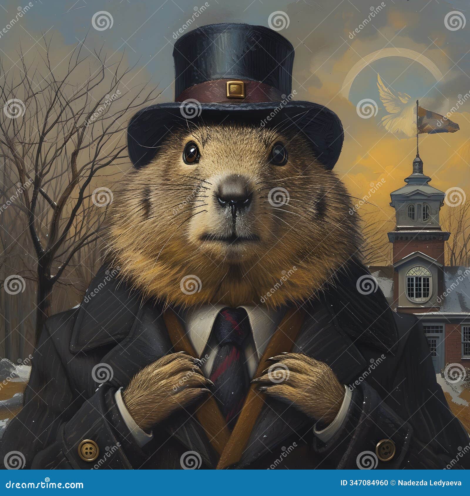 Digital Illustration of a Groundhog Looking at His Shadow. Stock ...