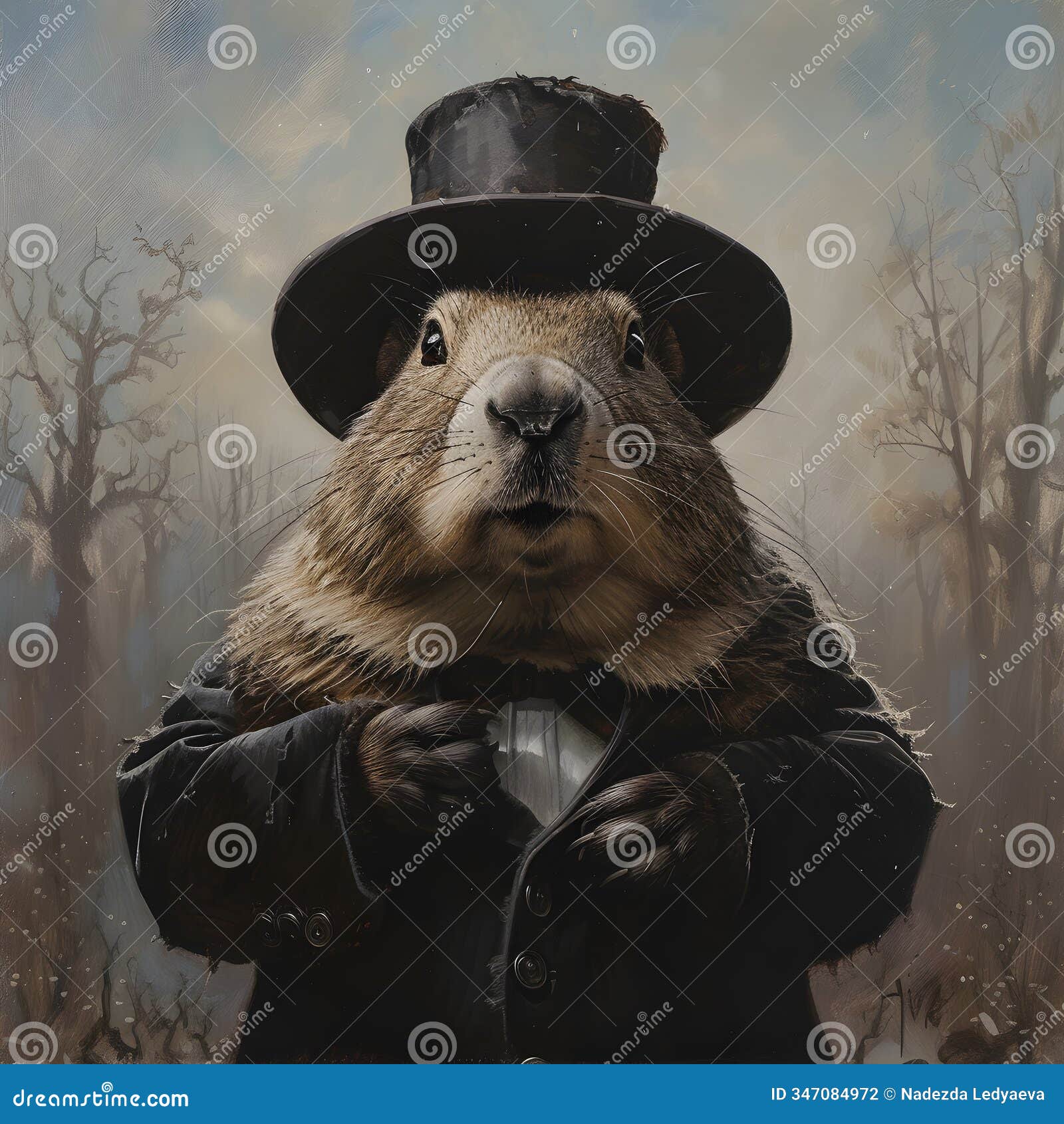 Digital Illustration of a Groundhog Looking at His Shadow. Stock ...