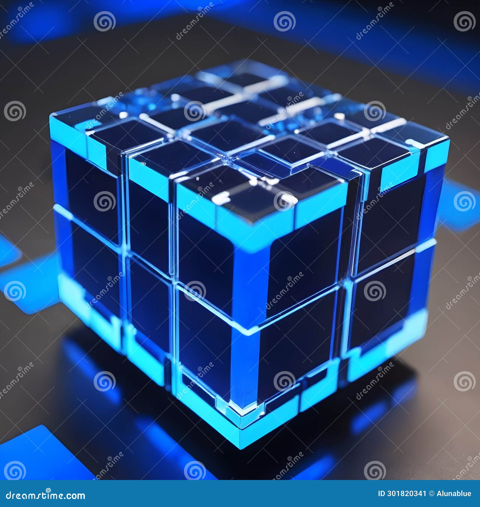 A Digital Illustration of a Group of Blue Quantum Cubes. Stock ...