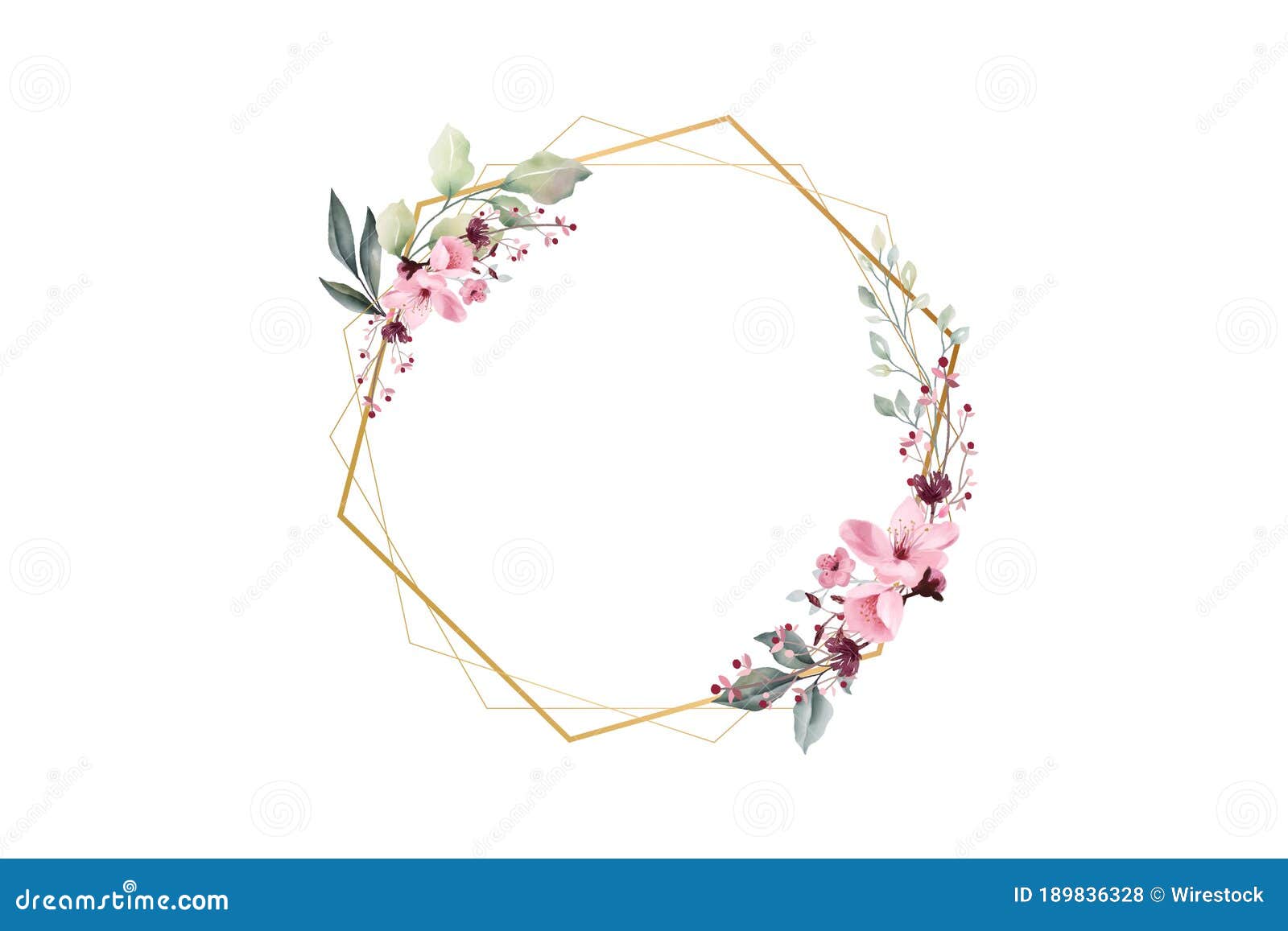 Digital Illustration of Hexagon with Flowers and Leaves Space for Text ...