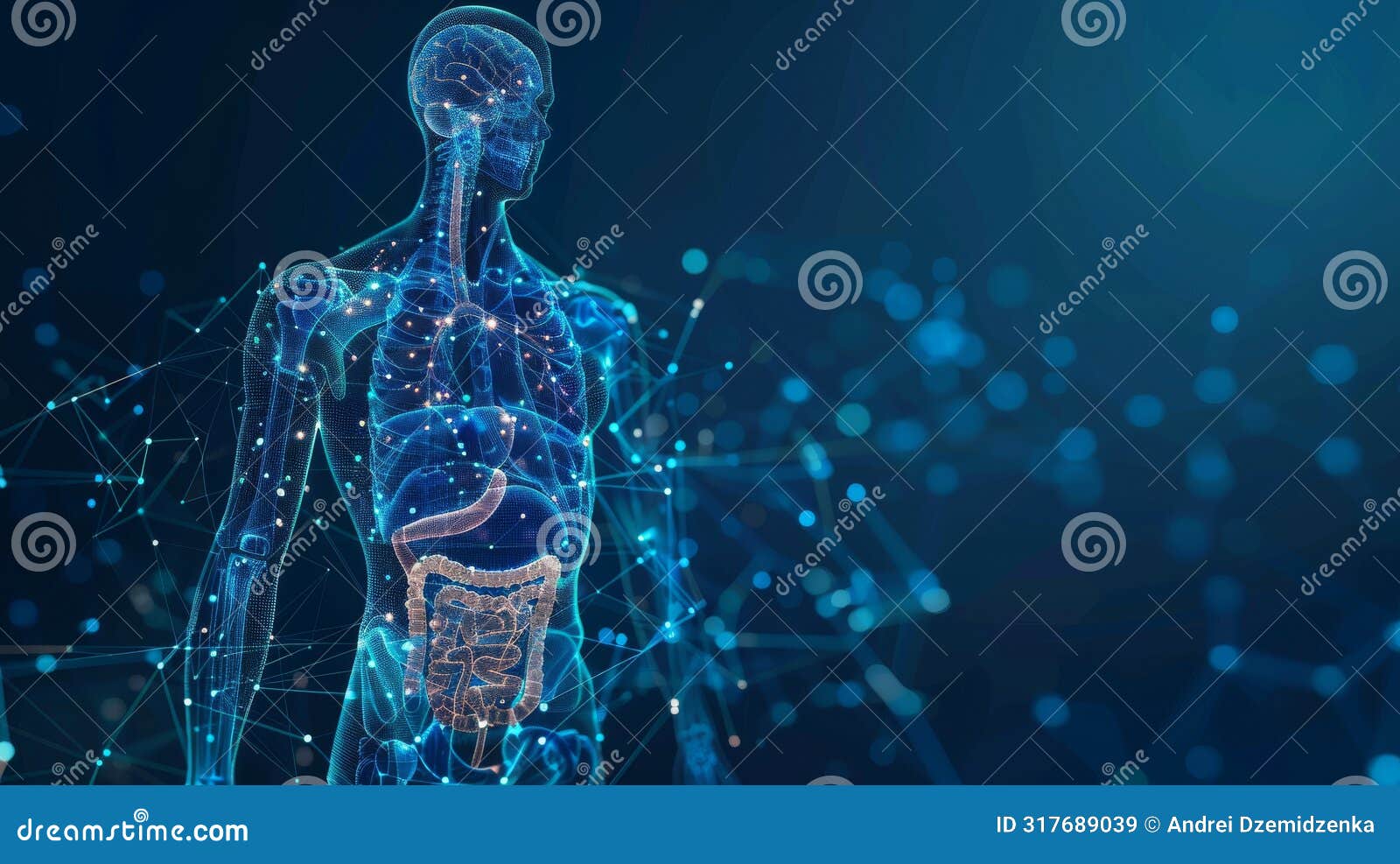 A Digital Illustration of a Human Body Made from Connected Dots, Lines ...