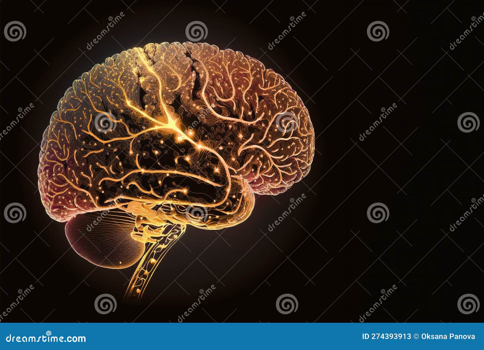 Digital Illustration Of The Human Brain. Electrical Activity, Flashes ...
