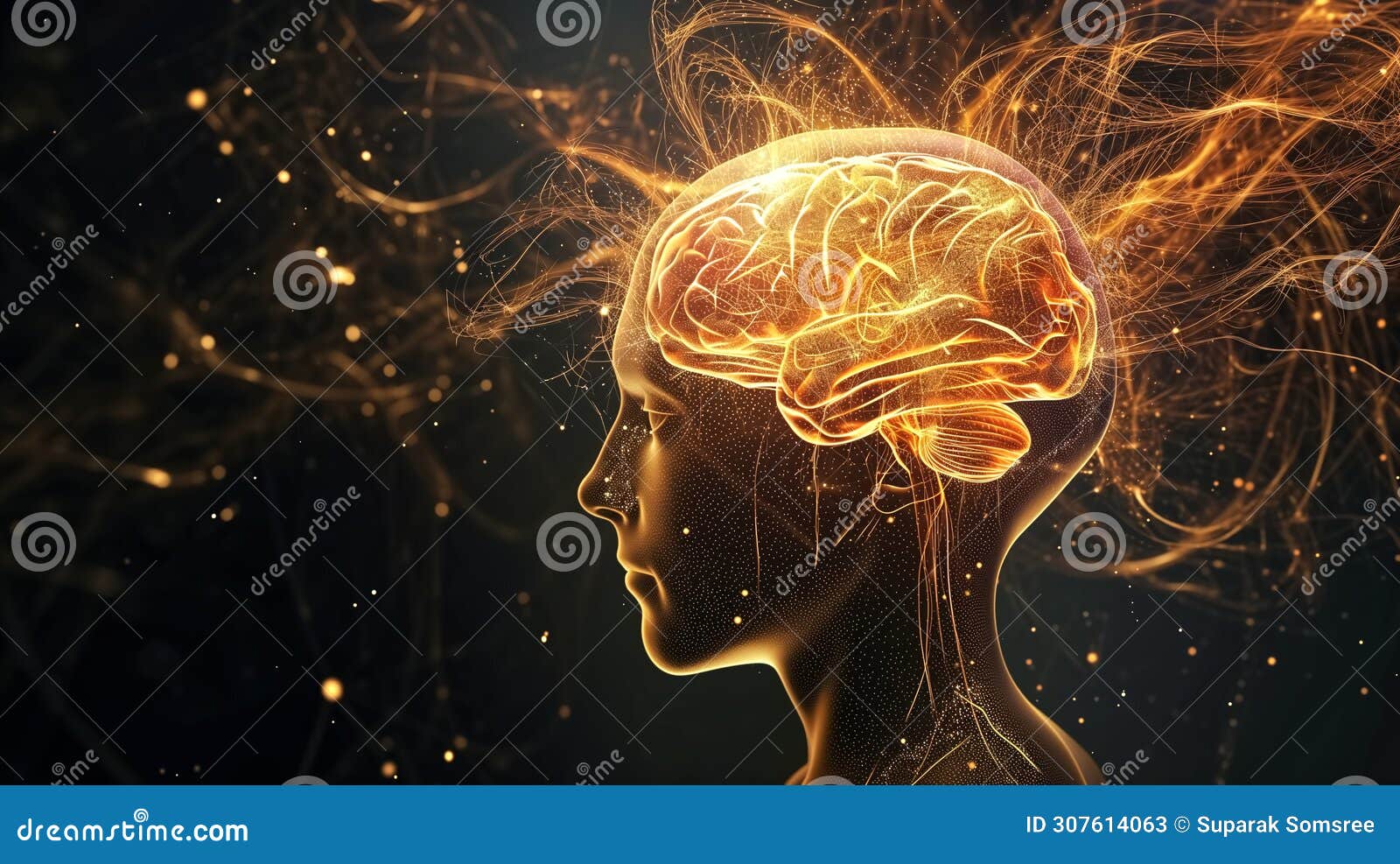 Digital Illustration of Human Brain with Glowing Effect in Background ...