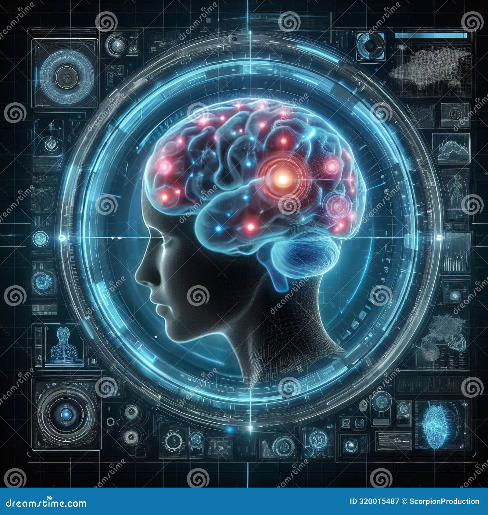 Digital Illustration of a Human Brain with Technology Stock Image ...