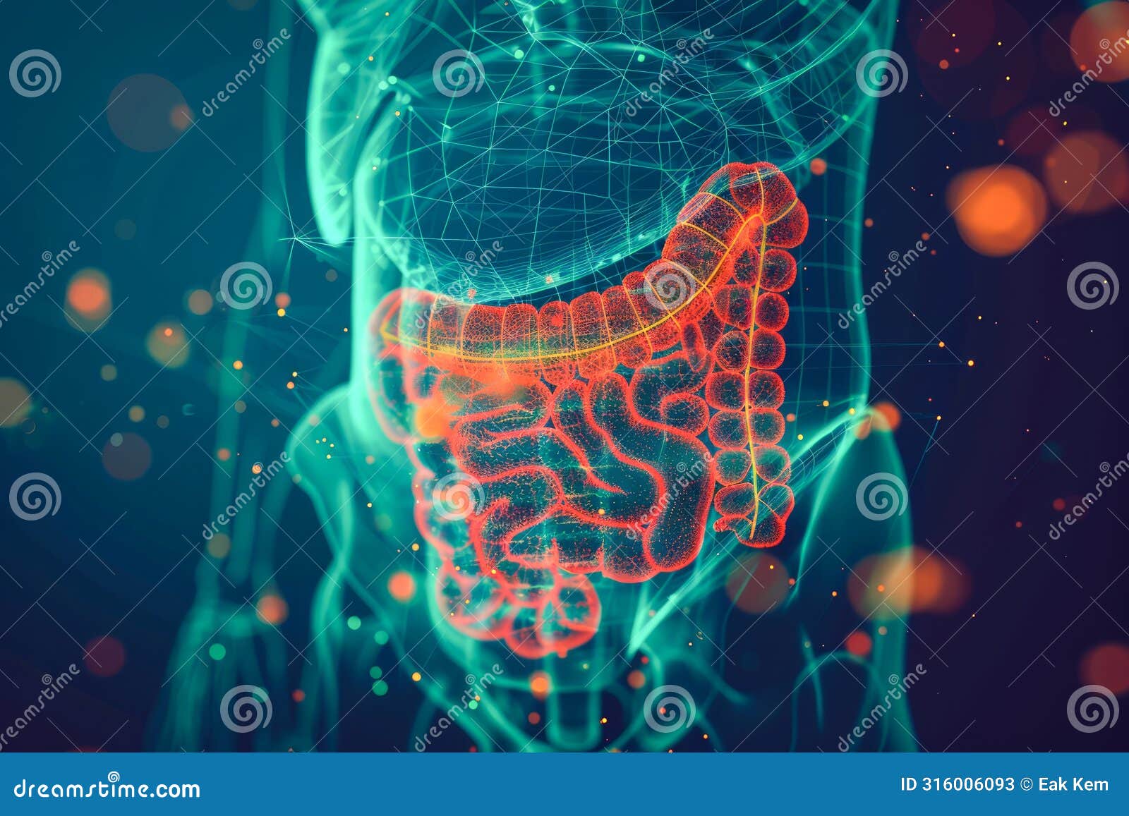 Digital Illustration of Human Digestive System with Colon Highlighted ...