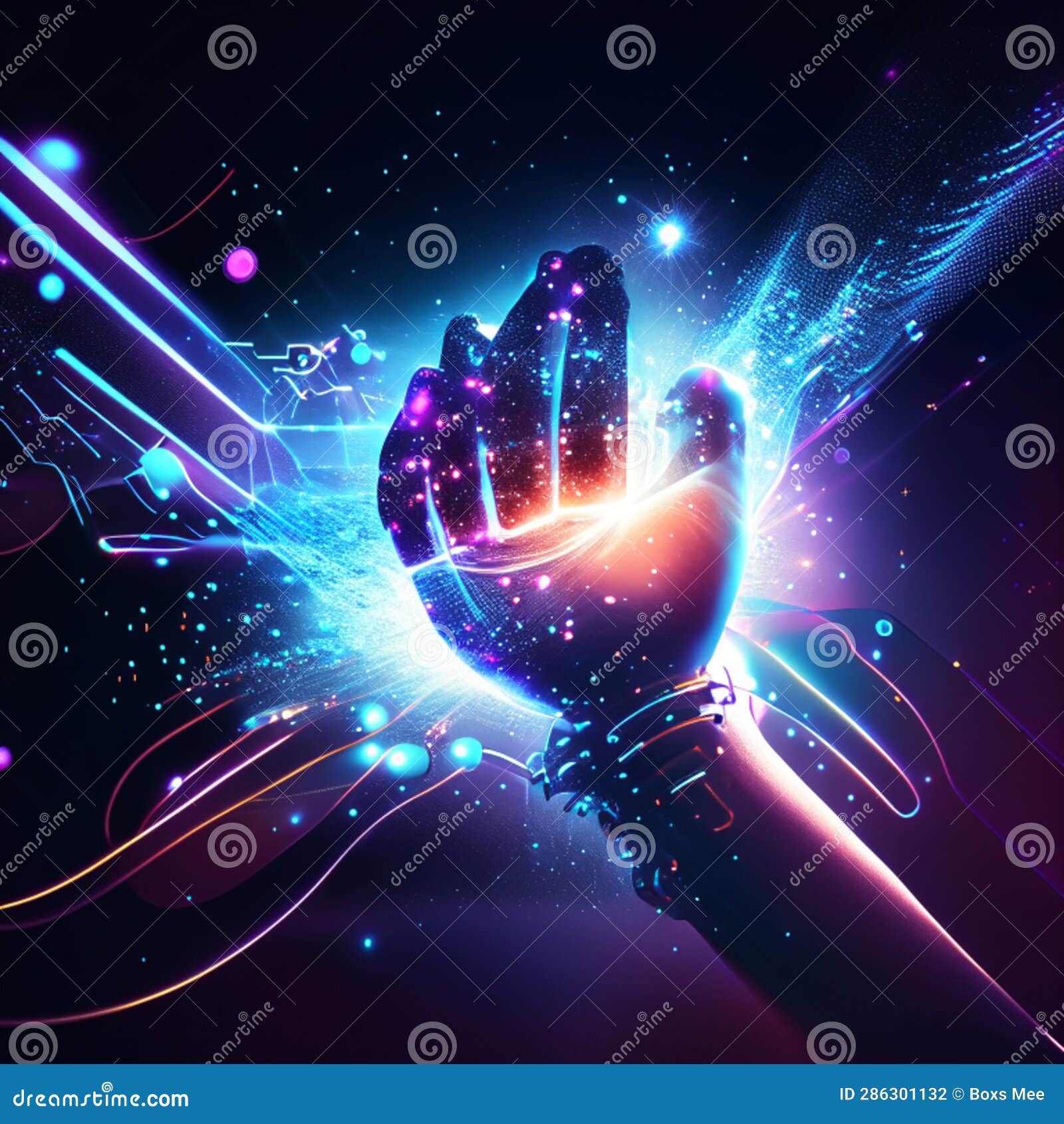 Digital Illustration of a Human Hand Touching a Virtual Screen with ...