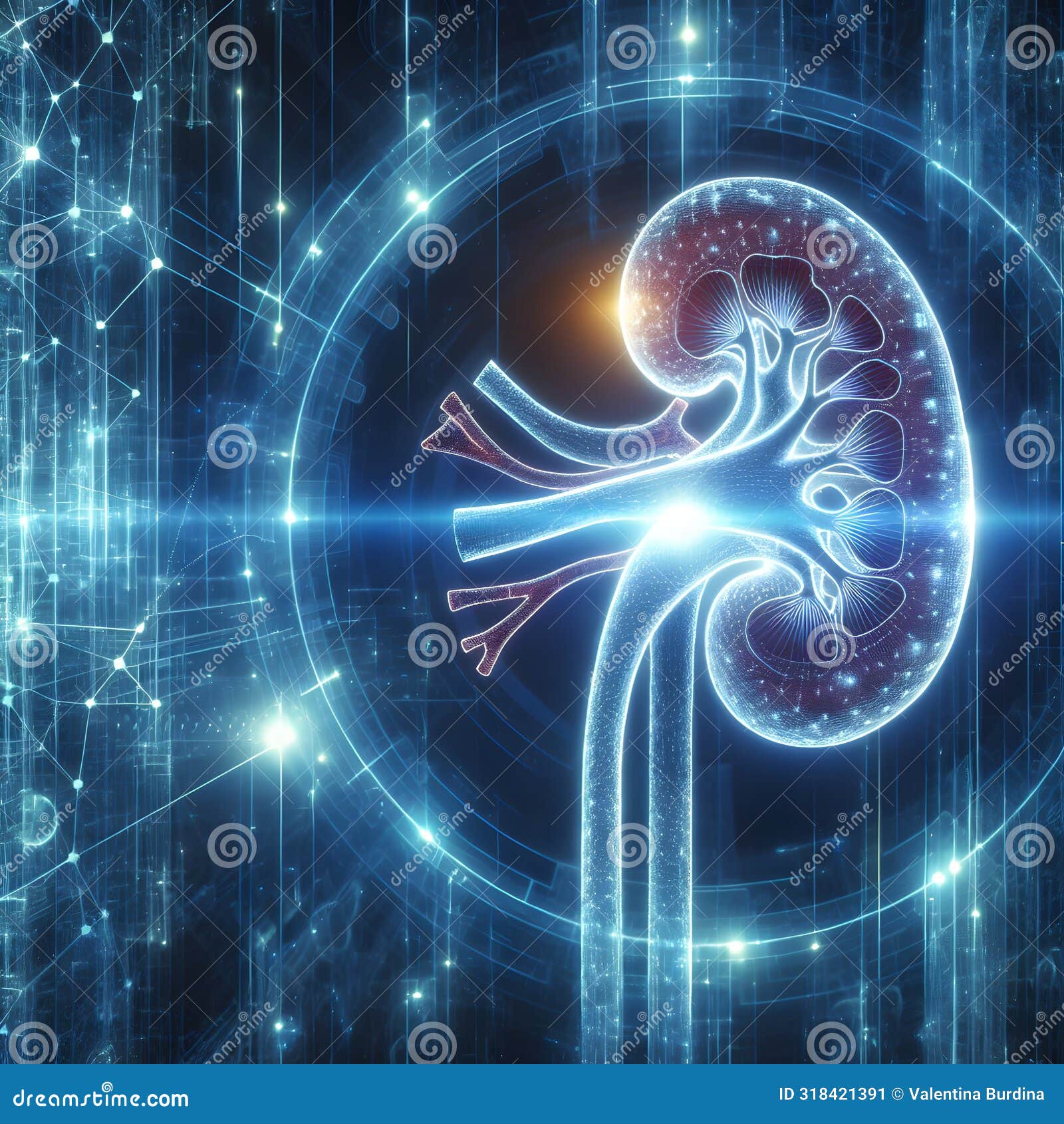 Digital Illustration of Human Kidney in Digital Tablet on Blue ...