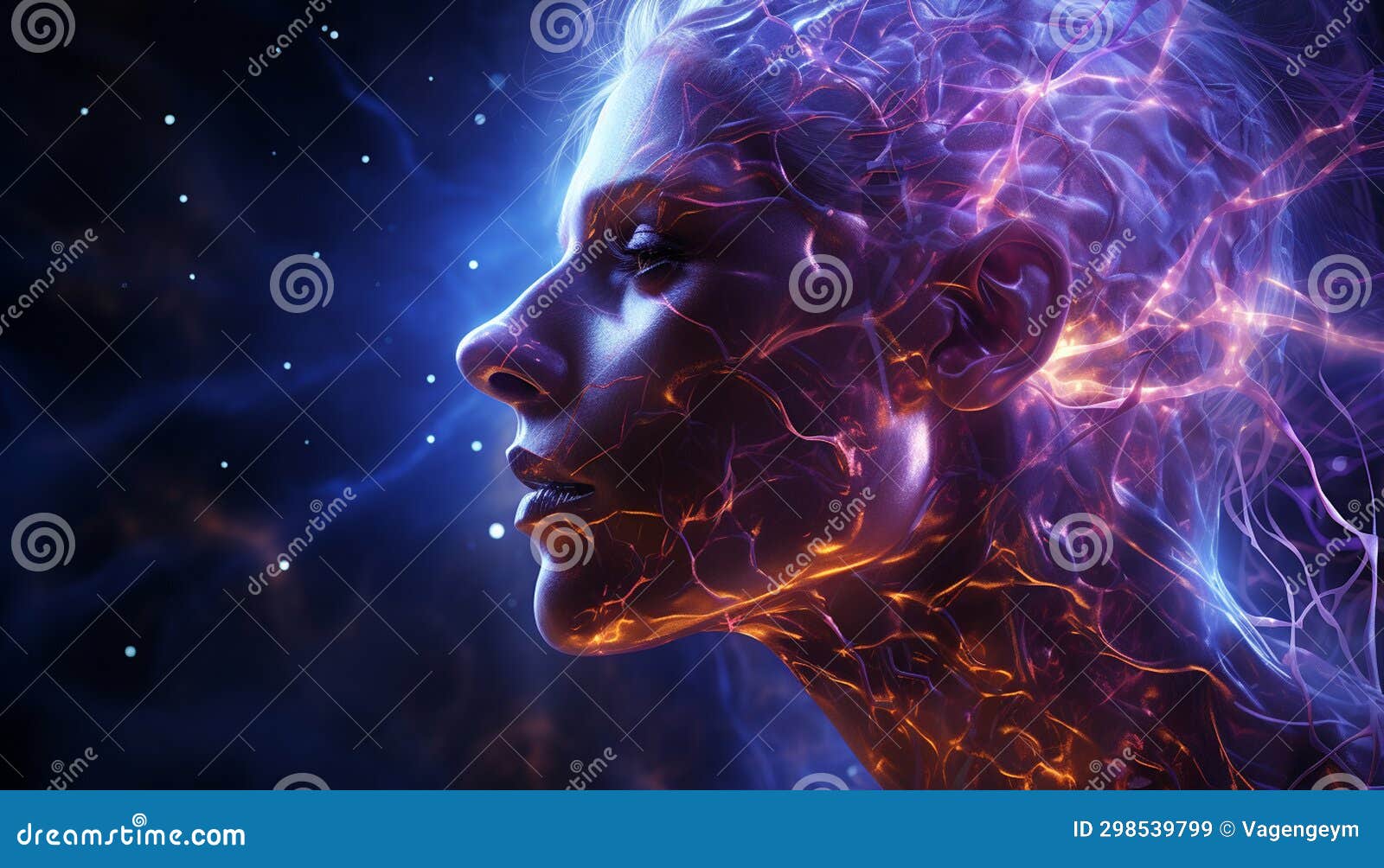 Digital Illustration of a Human Profile with a Neural Network Overlay ...