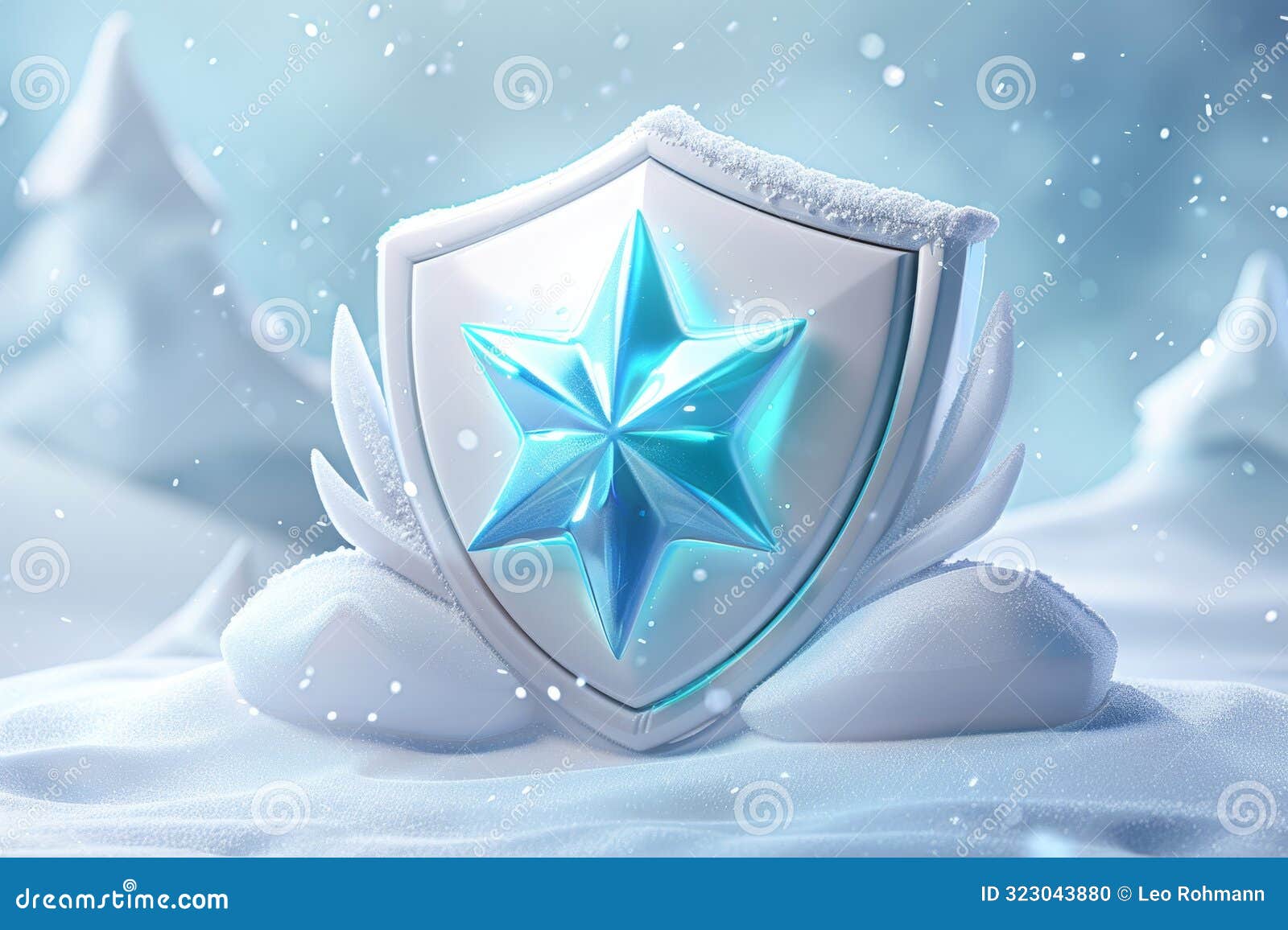 Digital Illustration of an Icy Shield with a Star, Symbolizing Security ...