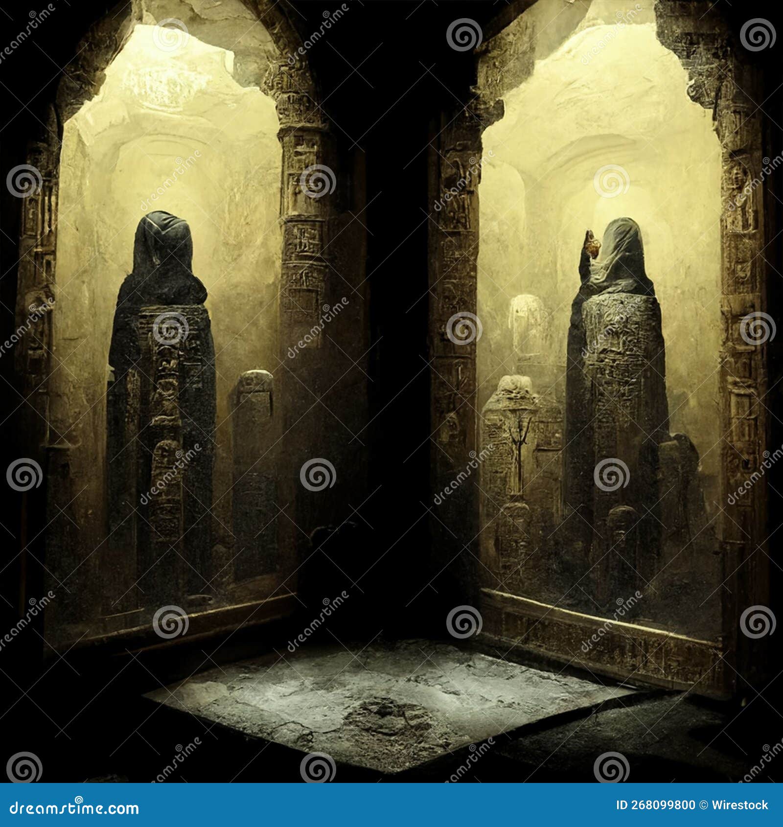 Digital Illustration Inside the Egyptian Pyramids: Carved Statues and ...