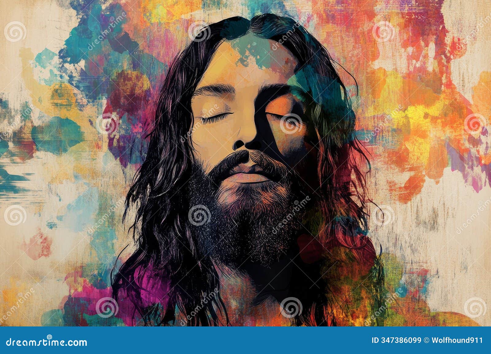 A Digital Illustration of Jesus Christ with a Full Beard, His ...