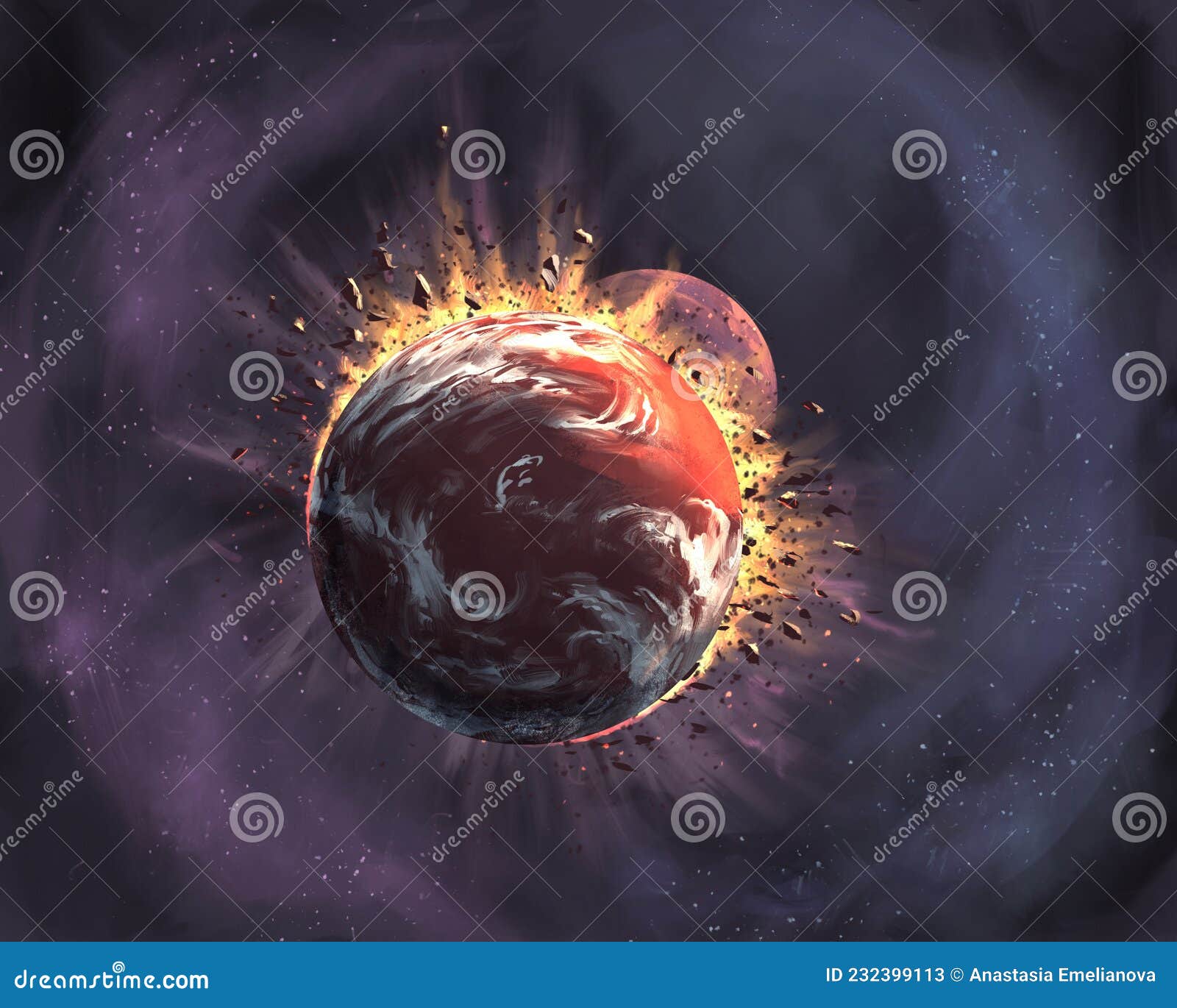 Collision of the Planets in Space Stock Illustration - Illustration of ...