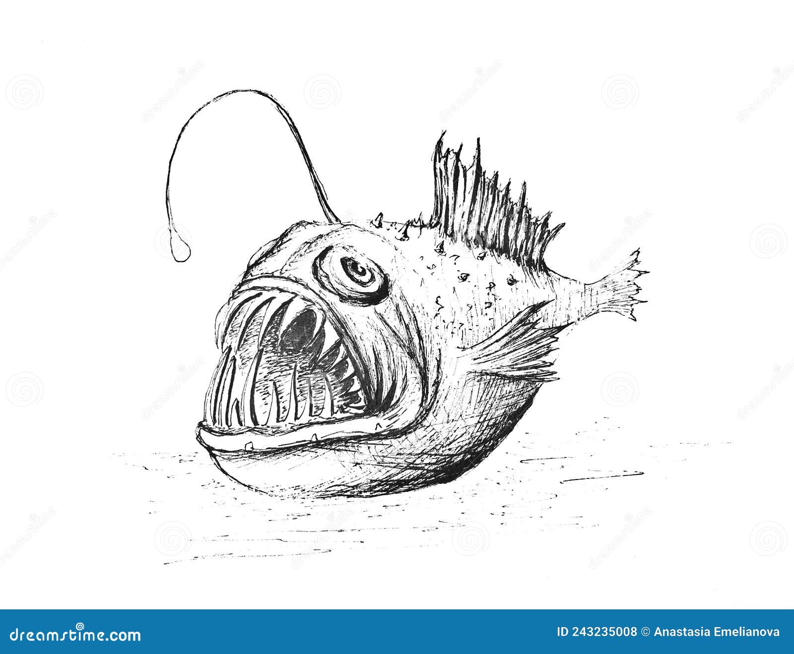 Ink Sketch of Deep-water Fish Stock Illustration - Illustration of ...