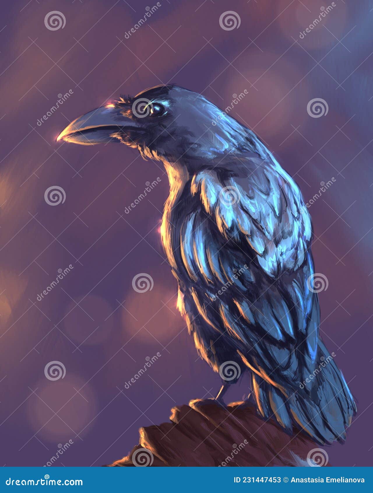 The raven on a branch stock illustration. Illustration of raven - 231447453