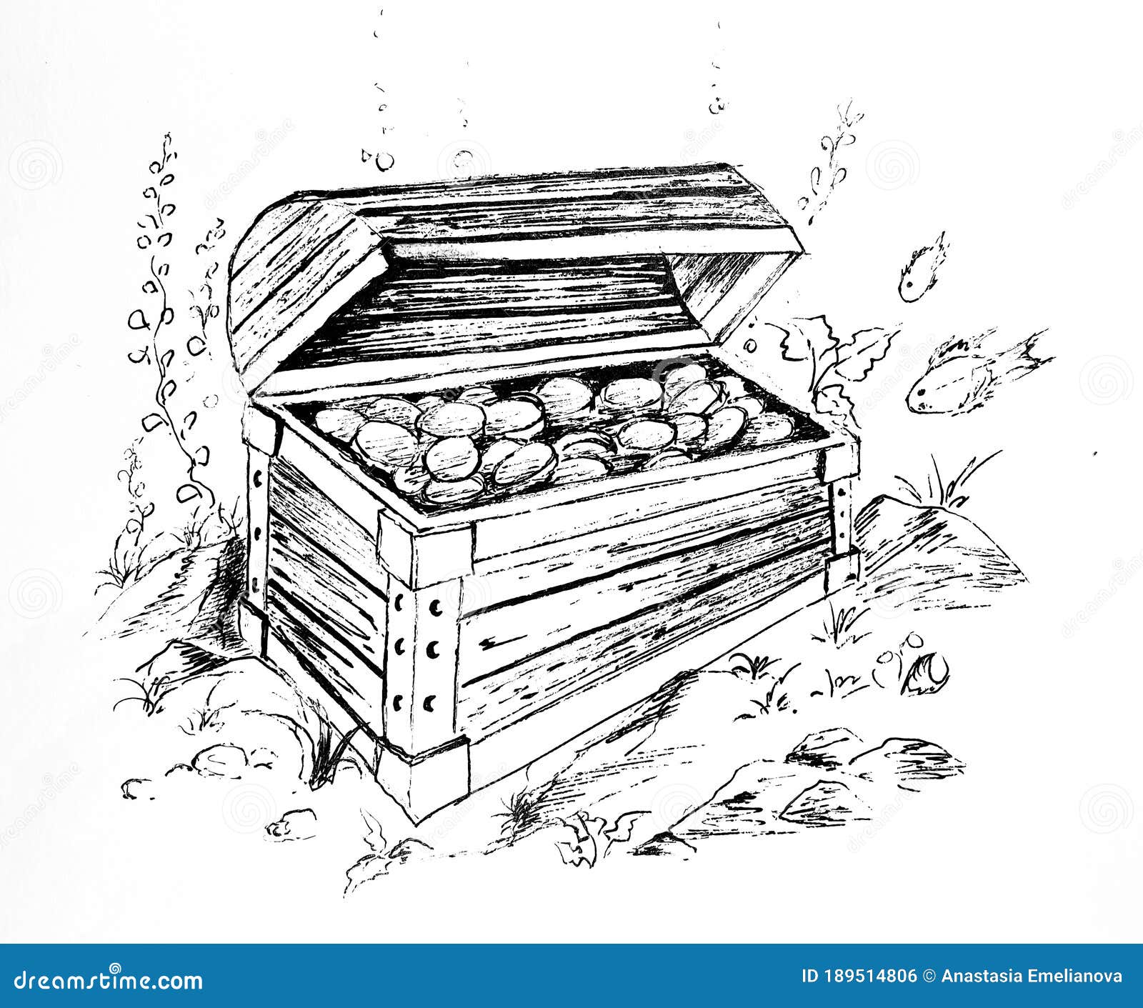 The treasure ink drawing stock illustration. Illustration of brown ...