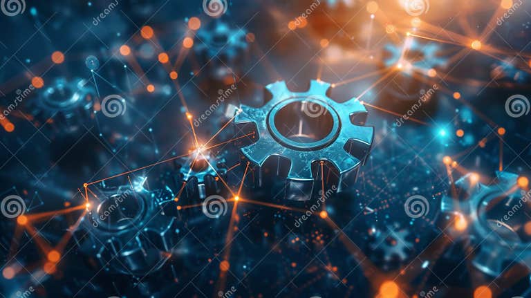 Digital Illustration of a Network of Gears Symbolizing Connectivity and ...