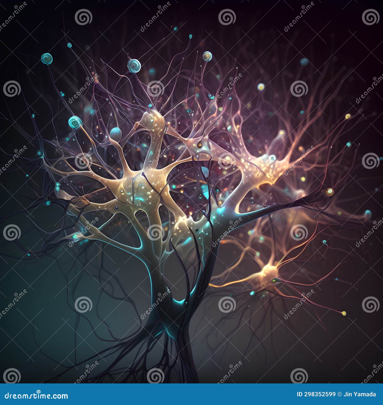 Digital Illustration of Neuron Cell in Colour Background. 3D Rendering ...