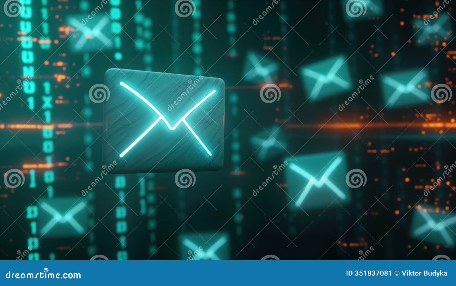 Digital Illustration of Numerous Glowing Email Icons. Email Symbols ...